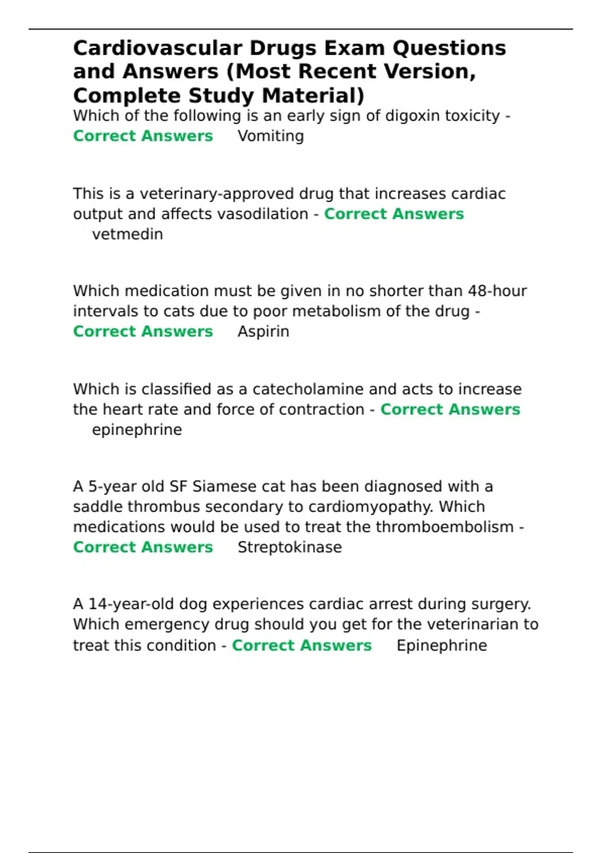 Cardiovascular Drugs Exam Questions and Answers (Most Recent Version ...