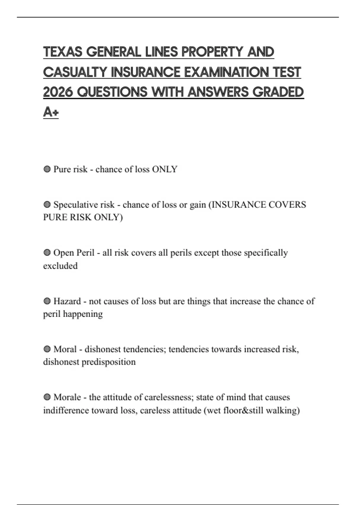 TEXAS GENERAL LINES PROPERTY AND CASUALTY INSURANCE EXAMINATION TEST ...