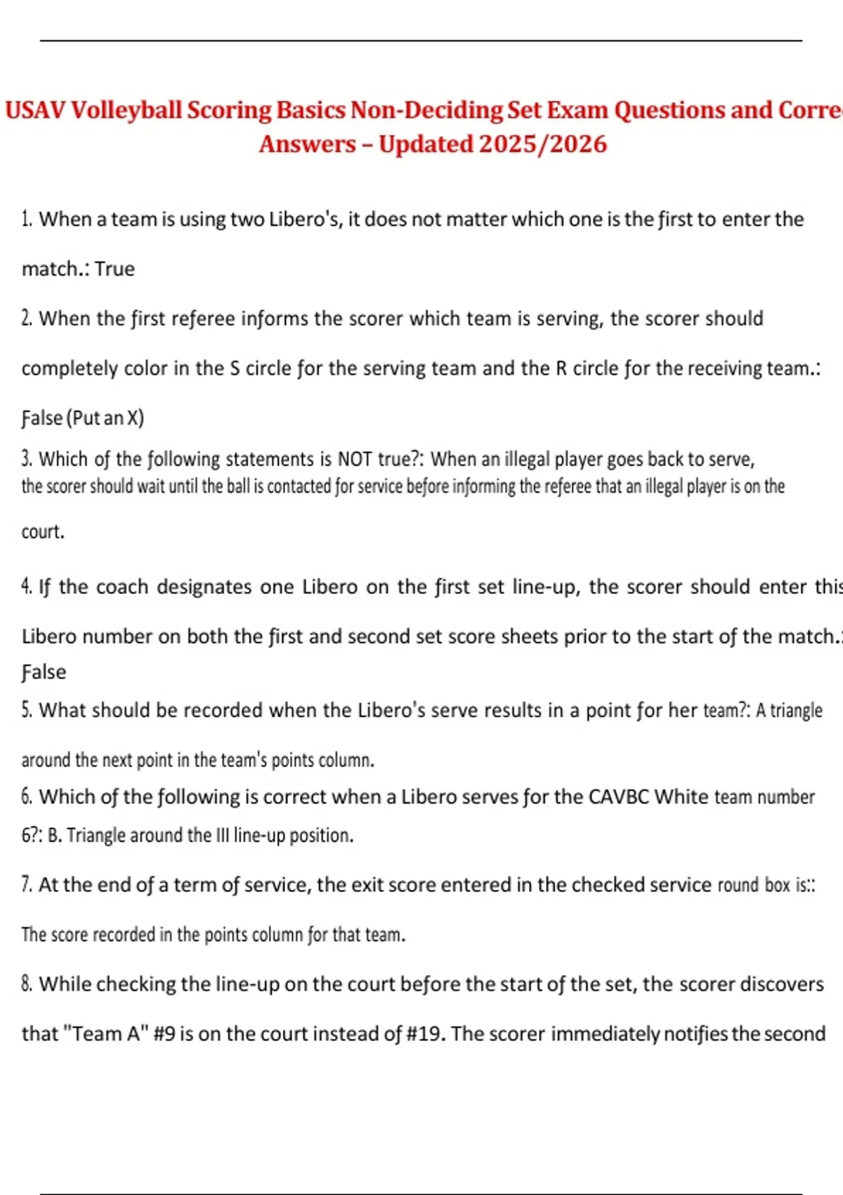 USAV Volleyball Scoring Basics Non-Deciding Set – Exam Questions and ...
