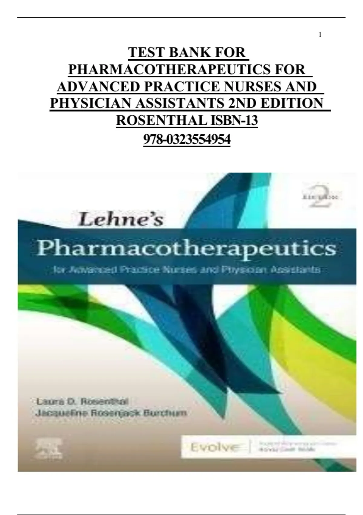Pharmacotherapeutics for Advanced Practice Nurses – Test Bank ...