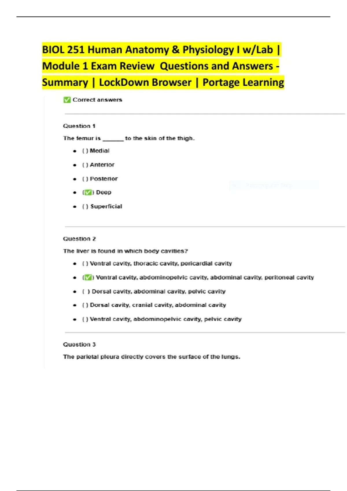 BIOL 251 Human Anatomy & Physiology I w/Lab | Module 1 Exam Review ...
