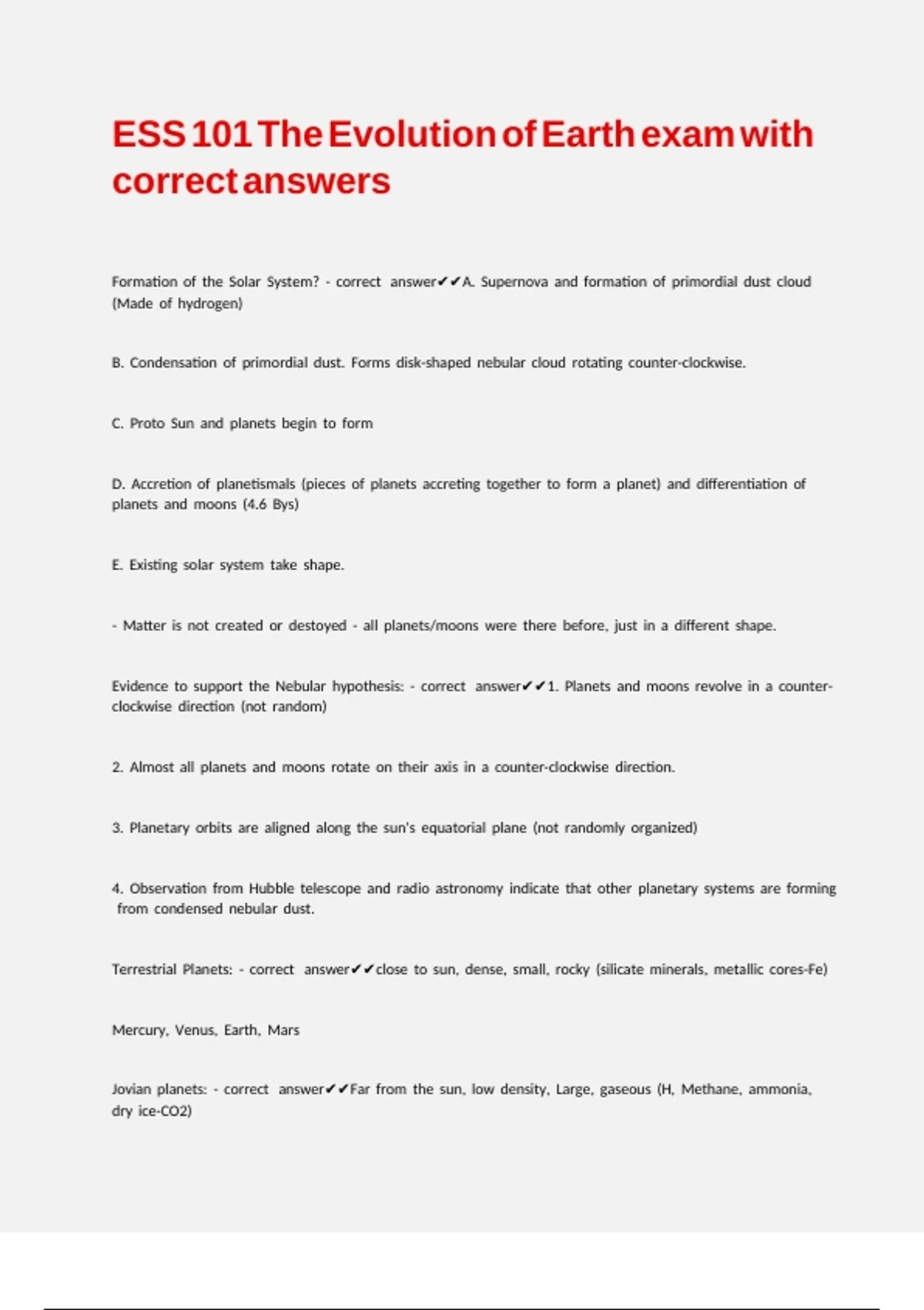 ESS 101 The Evolution of Earth exam with correct answers - ESS 101 ...