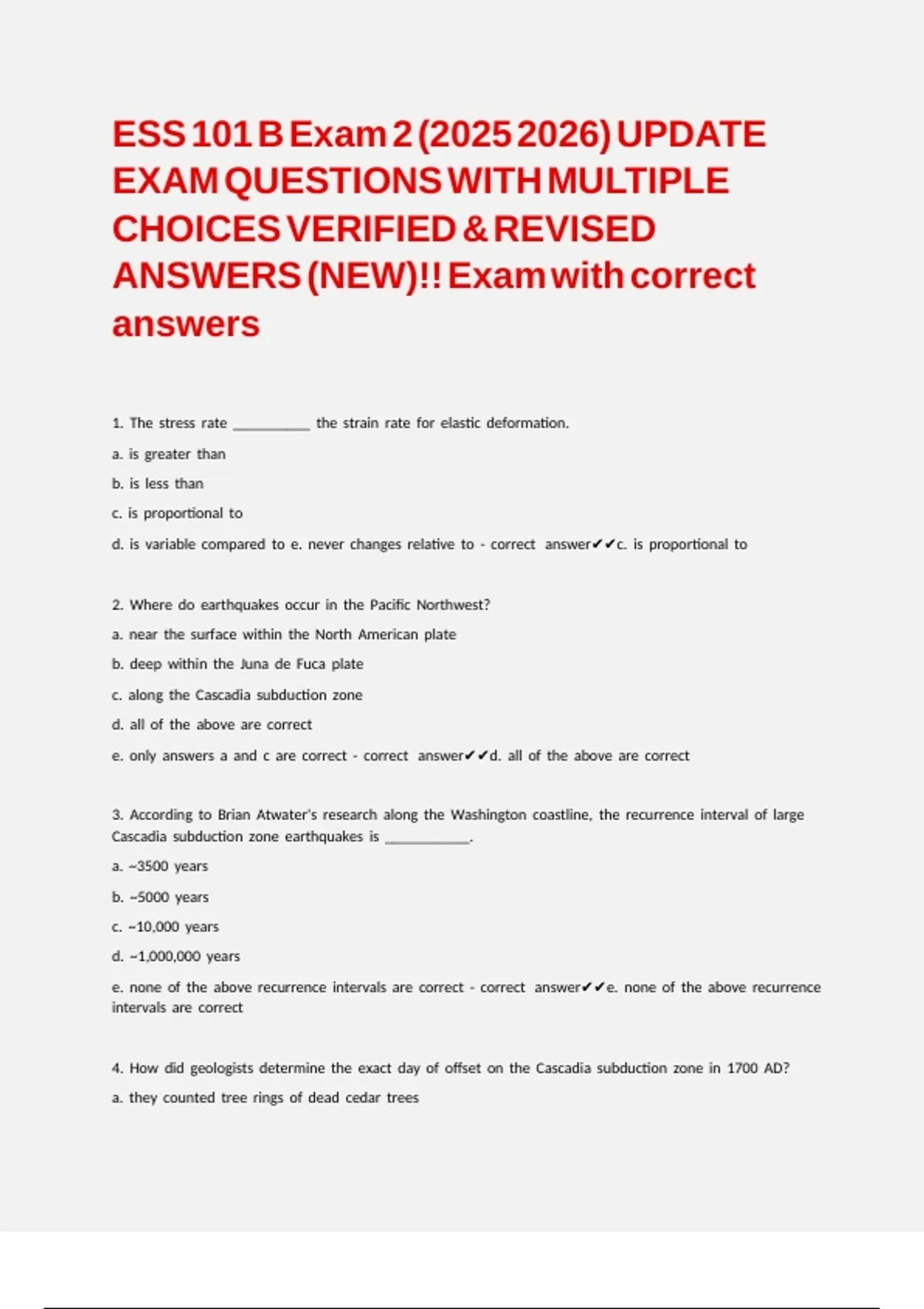 ESS 101 B Exam 2 () UPDATE EXAM QUESTIONS WITH MULTIPLE CHOICES ...