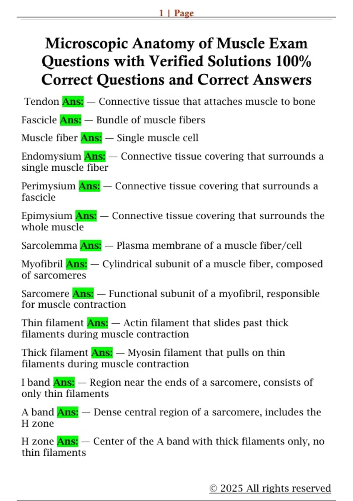 Microscopic Anatomy of Muscle Exam Questions with Verified Solutions ...