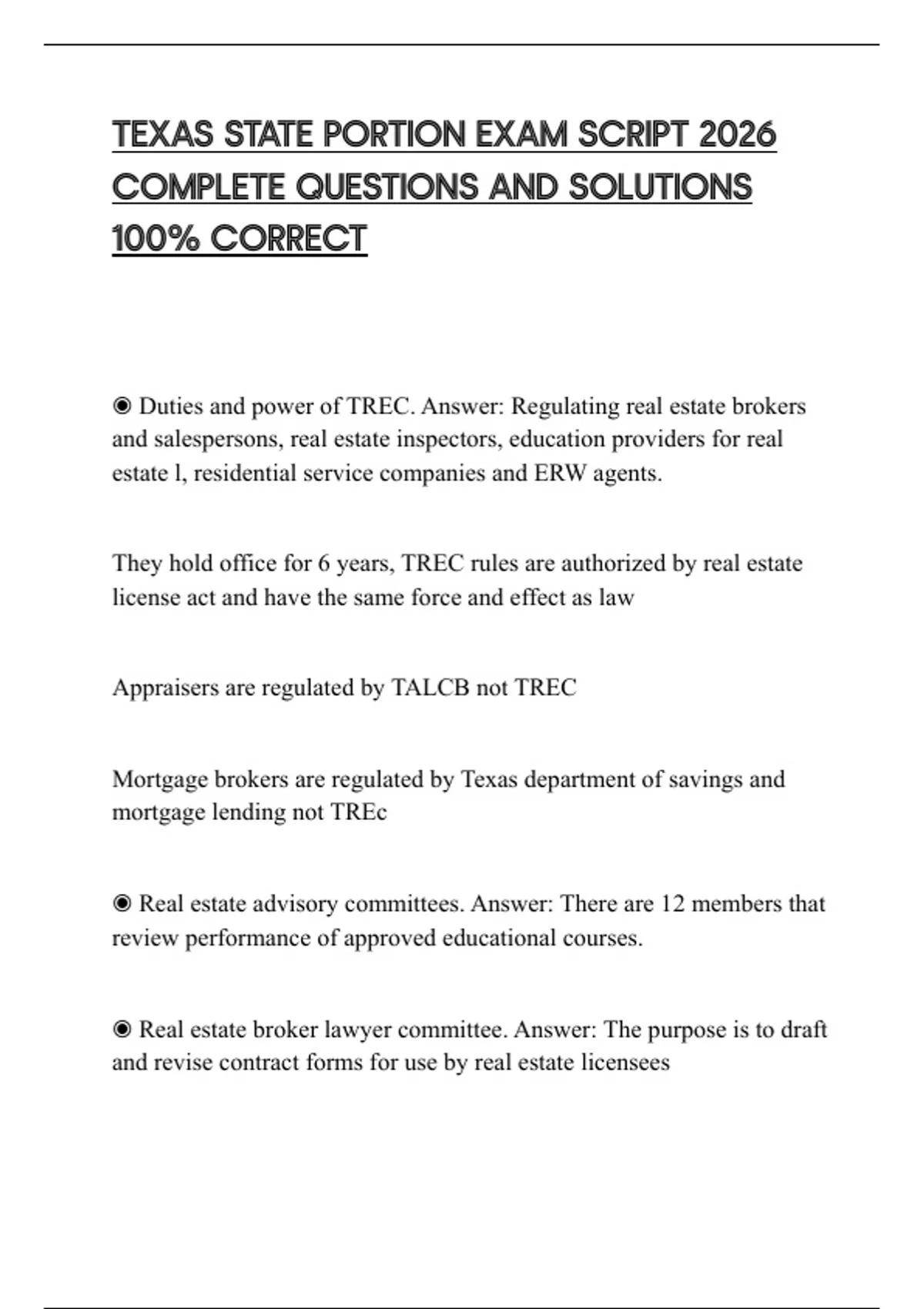 TEXAS STATE PORTION EXAM SCRIPT 2026 COMPLETE QUESTIONS AND SOLUTIONS ...