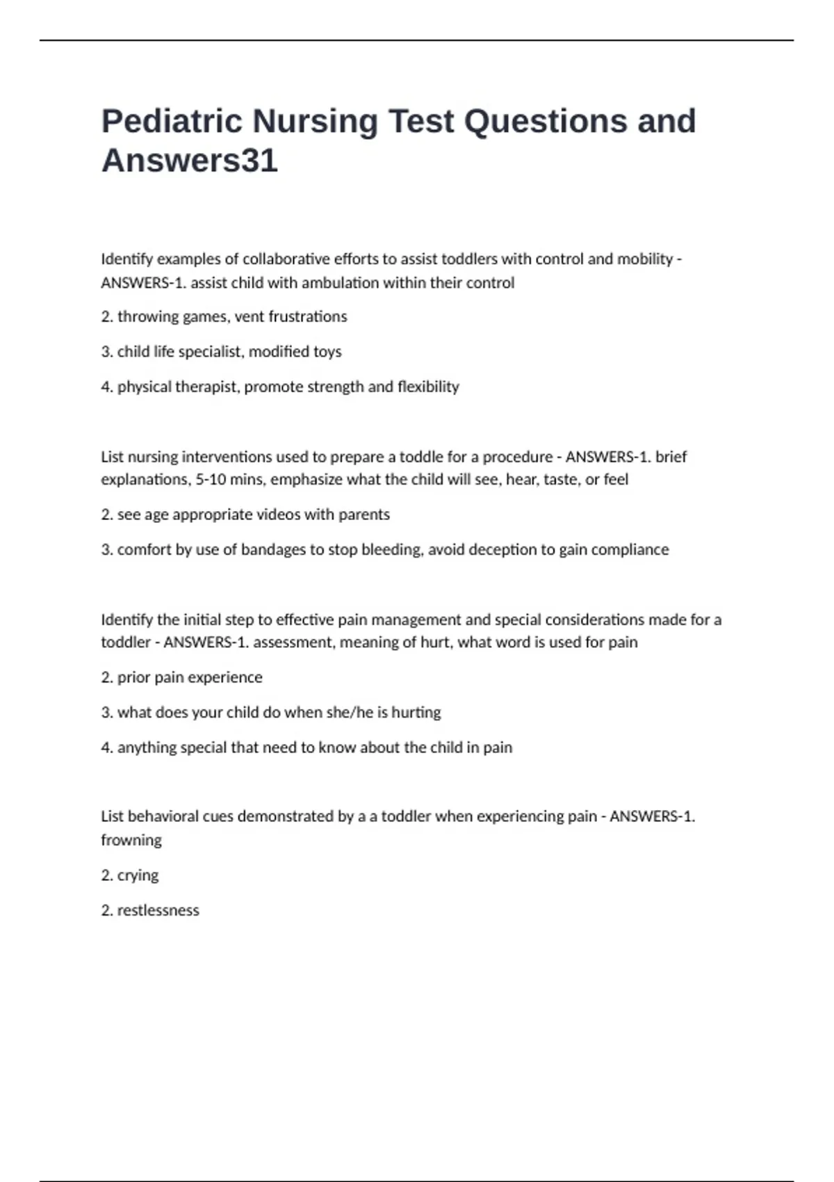 Pediatric Nursing Test Questions and Answers - Pediatric Nursing ...