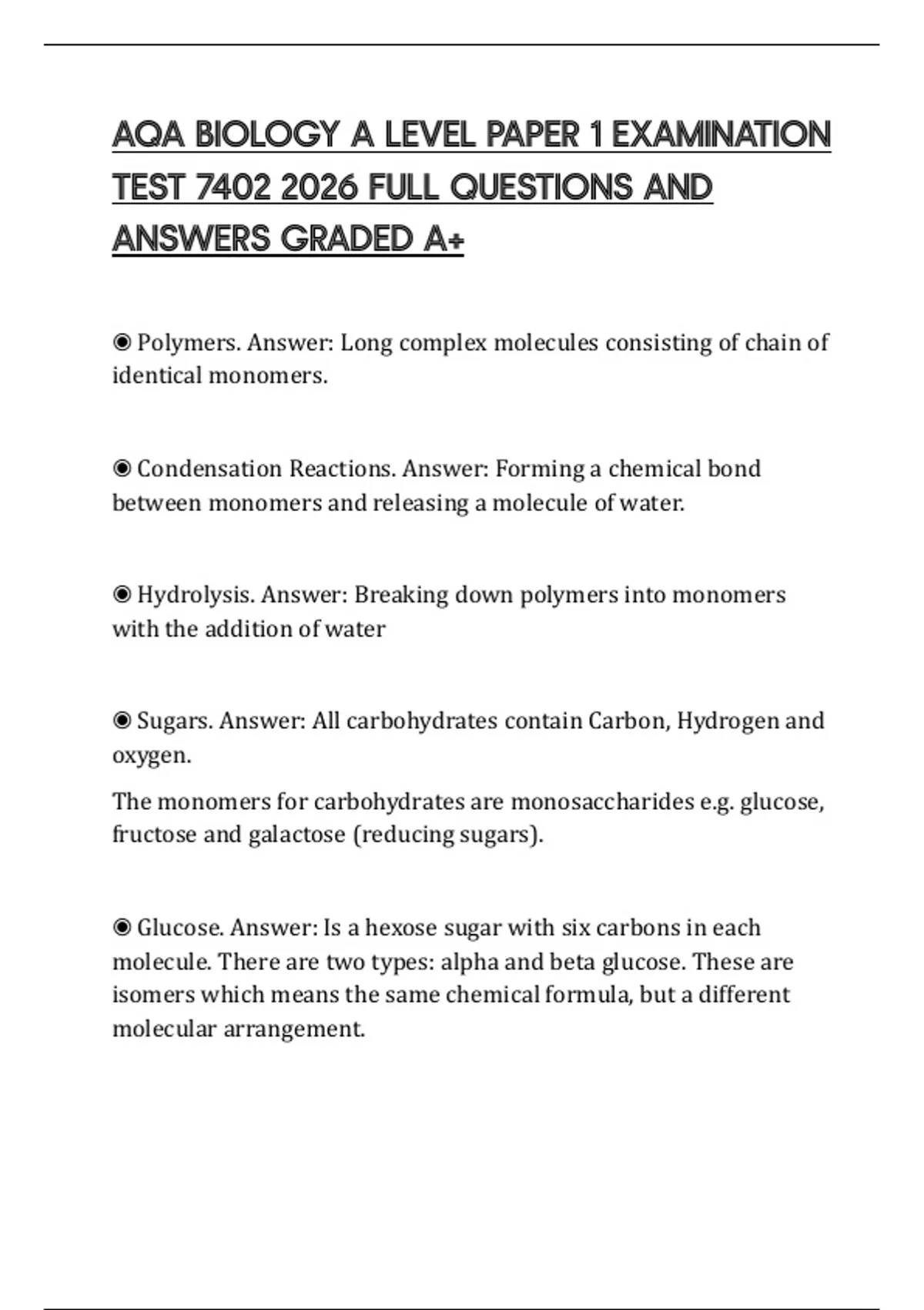 AQA BIOLOGY A LEVEL PAPER 1 EXAMINATION TEST FULL QUESTIONS AND ANSWERS ...