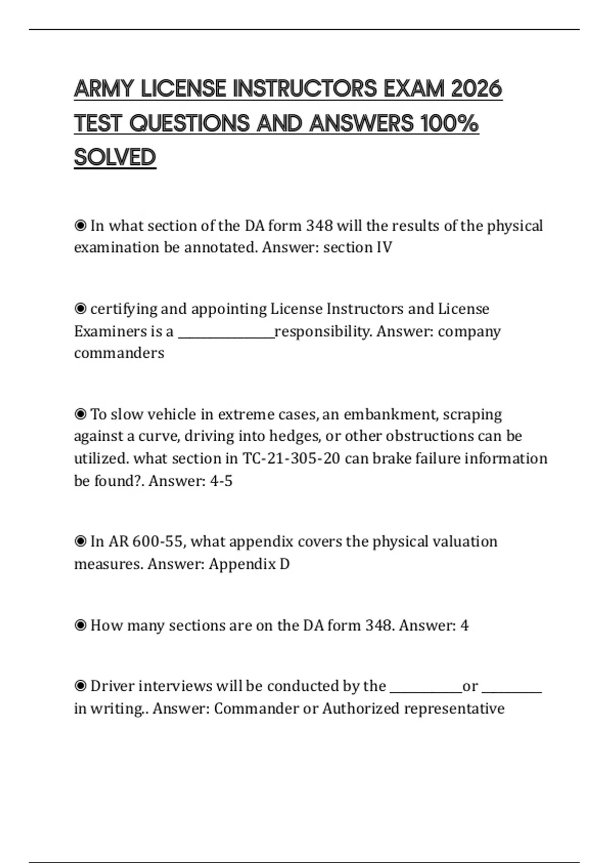 ARMY LICENSE INSTRUCTORS EXAM 2026 TEST QUESTIONS AND ANSWERS 100% ...