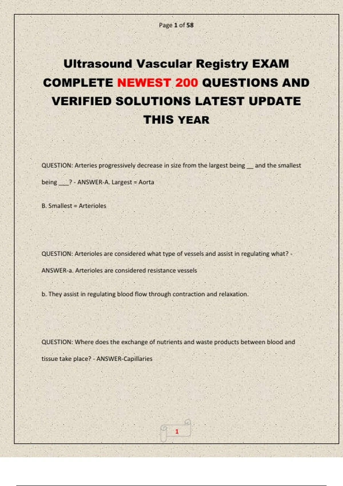 Ultrasound Vascular Registry EXAM COMPLETE NEWEST 200 QUESTIONS AND ...