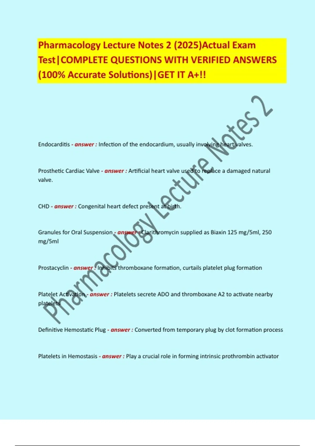 Pharmacology Lecture Notes 2 (2025)Actual Exam Test|COMPLETE QUESTIONS ...