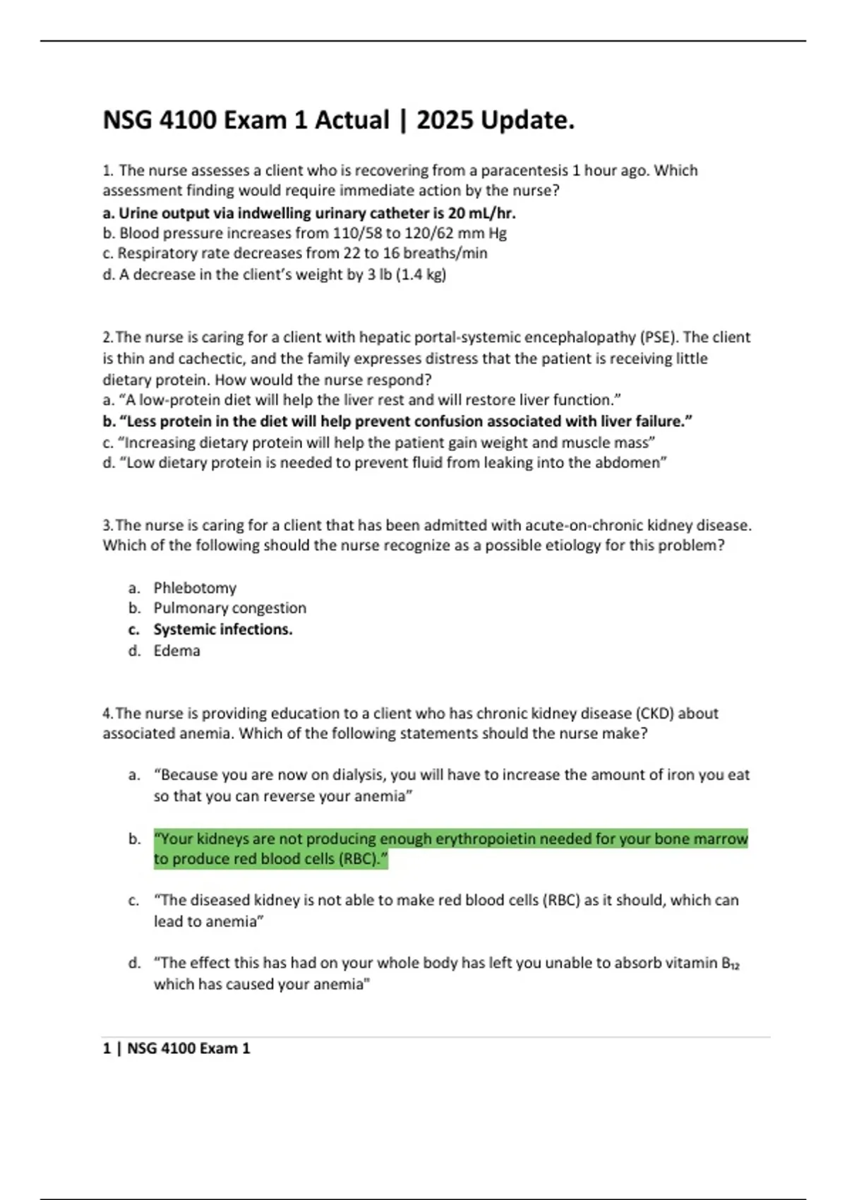 NSG 4100 Exam 1 Actual | 2025 Update - NSG 4100 - Stuvia US