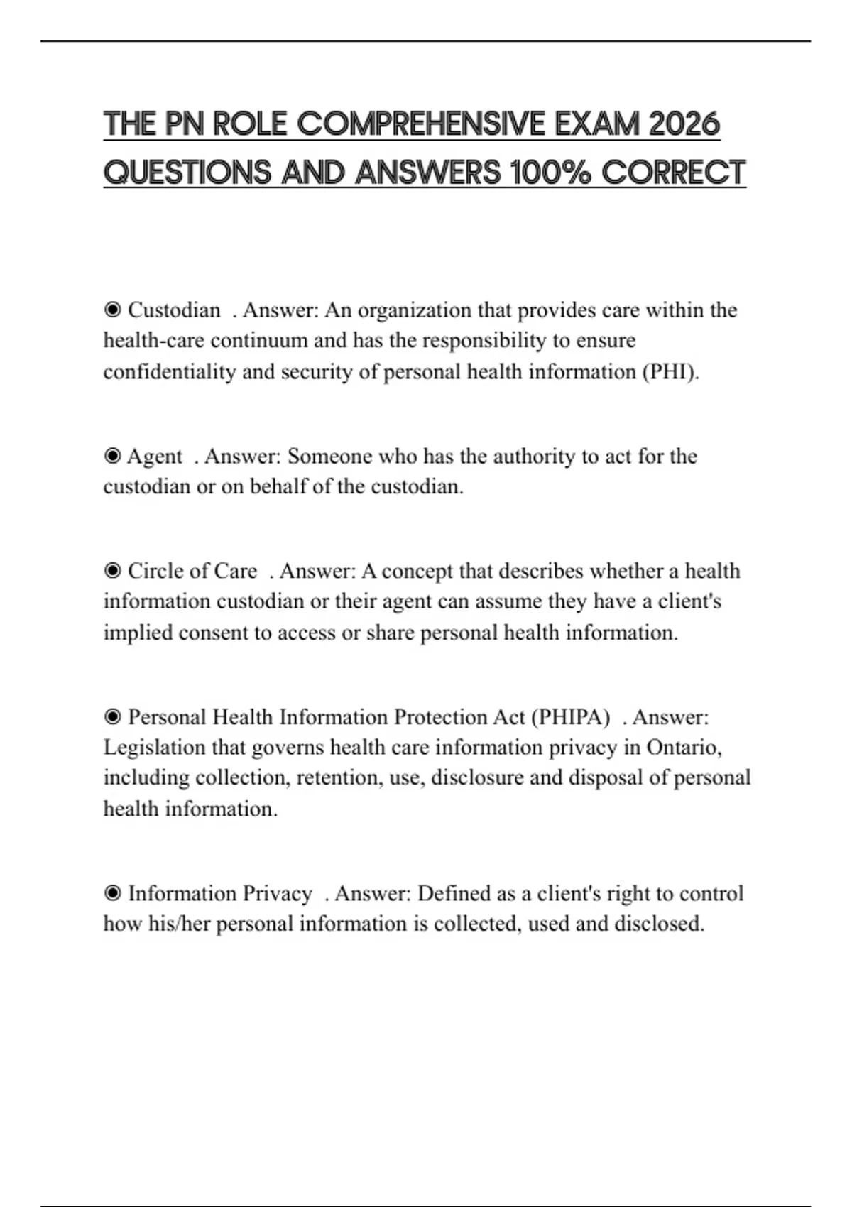 THE PN ROLE COMPREHENSIVE EXAM 2026 QUESTIONS AND ANSWERS 100% CORRECT ...
