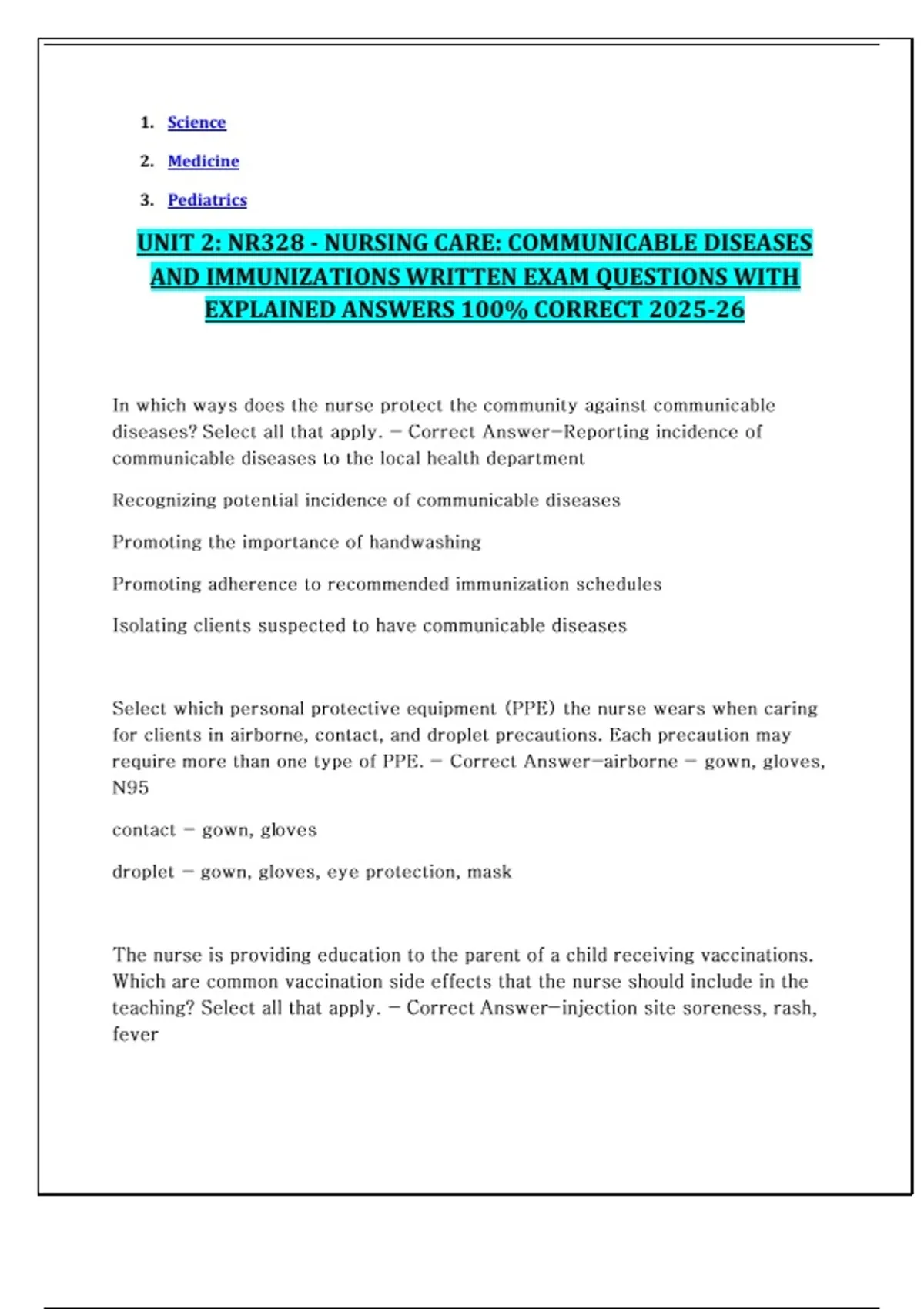 UNIT 2: NR328 - NURSING CARE: COMMUNICABLE DISEASES AND IMMUNIZATIONS ...