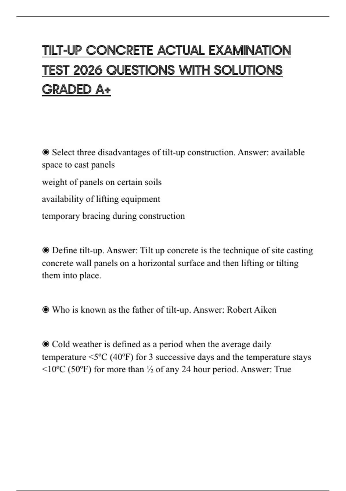 TILT-UP CONCRETE ACTUAL EXAMINATION TEST 2026 QUESTIONS WITH SOLUTIONS ...