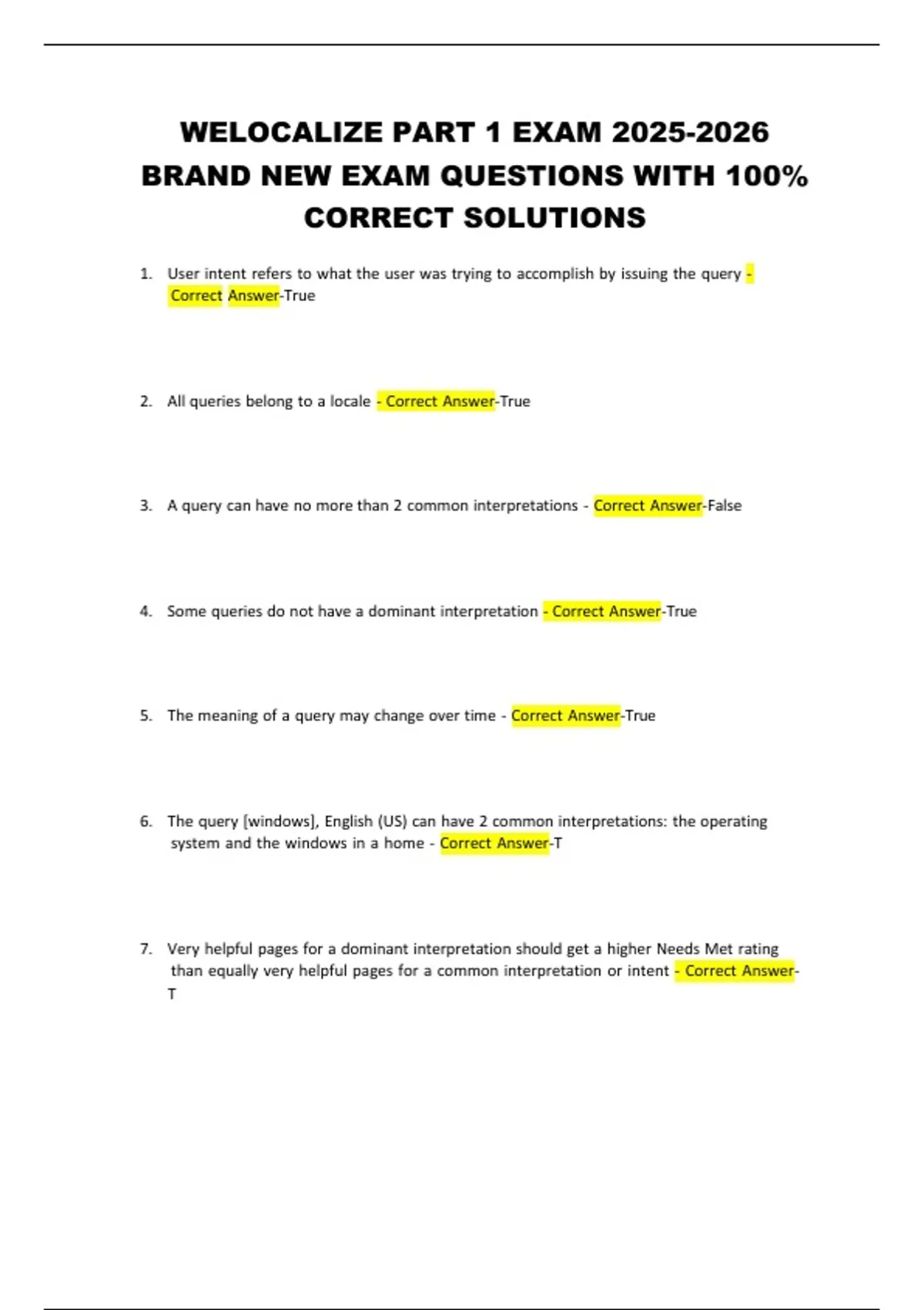 WELOCALIZE PART 1 EXAM BRAND NEW EXAM QUESTIONS WITH 100- CORRECT ...