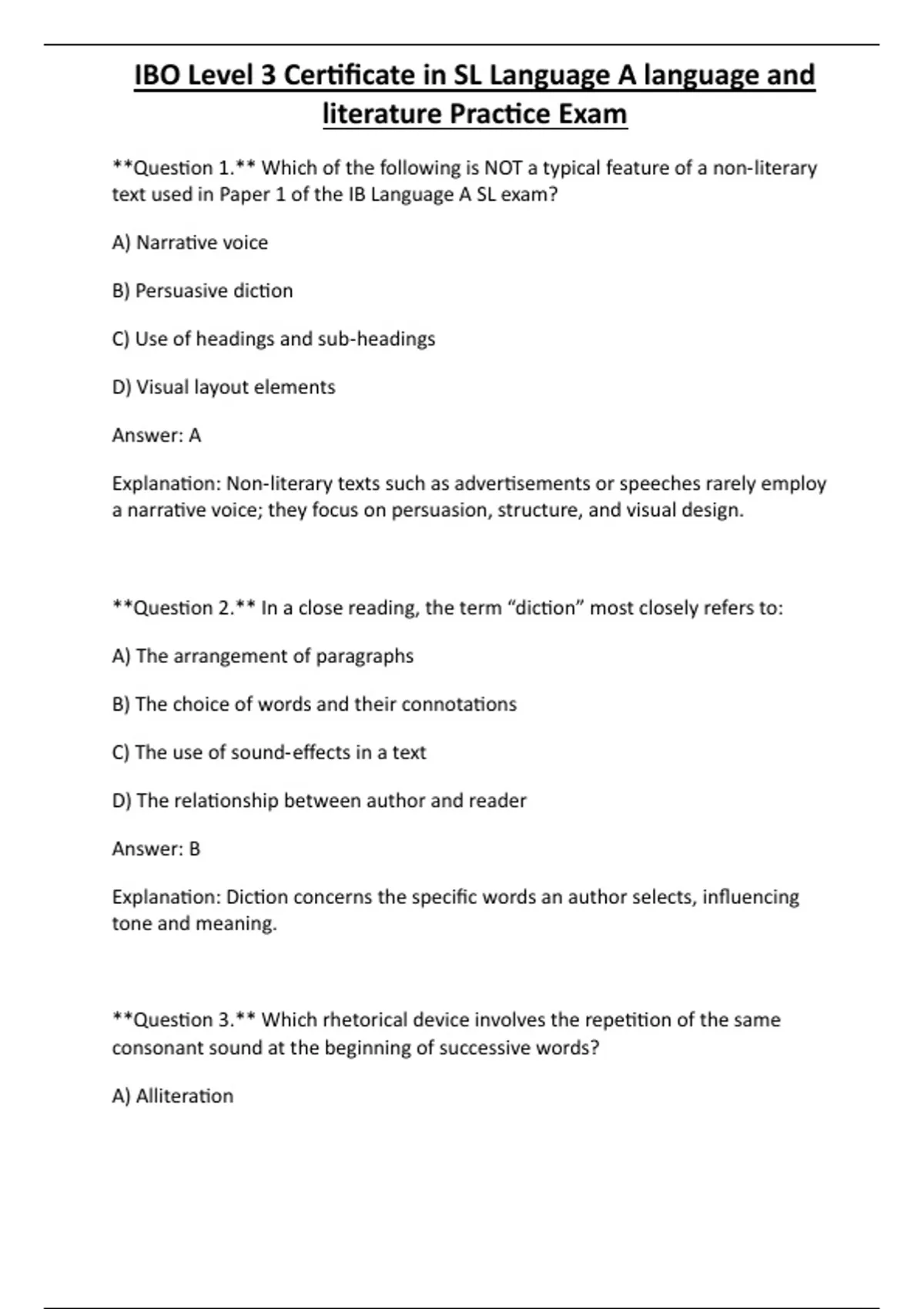 IBO Level 3 Certificate in SL Language A language and literature ...