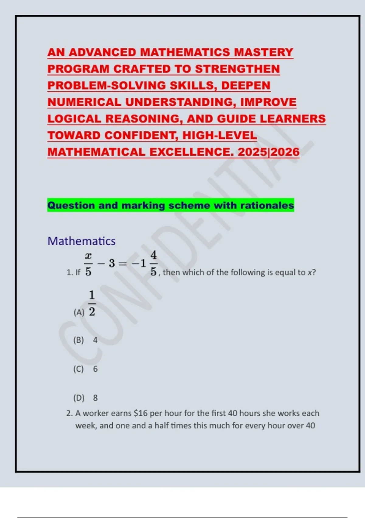 AN ADVANCED MATHEMATICS MASTERY PROGRAM CRAFTED TO STRENGTHEN PROBLEM-SOLVING SKILLS, DEEPEN ...