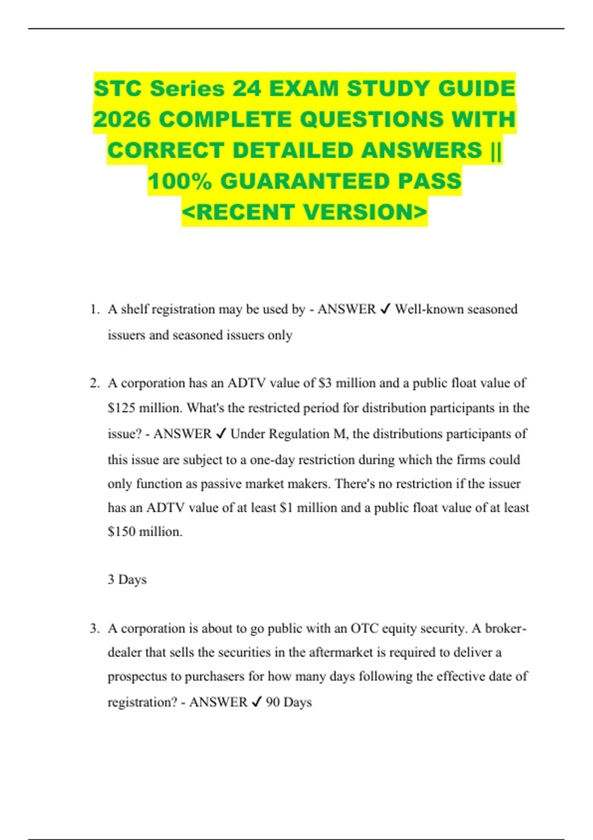 STC Series 24 EXAM STUDY GUIDE 2026 COMPLETE QUESTIONS WITH CORRECT ...