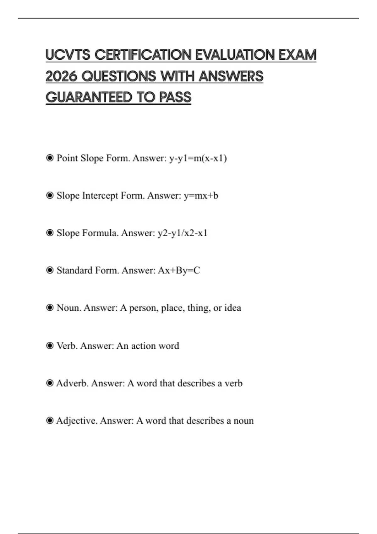 UCVTS CERTIFICATION EVALUATION EXAM 2026 QUESTIONS WITH ANSWERS ...