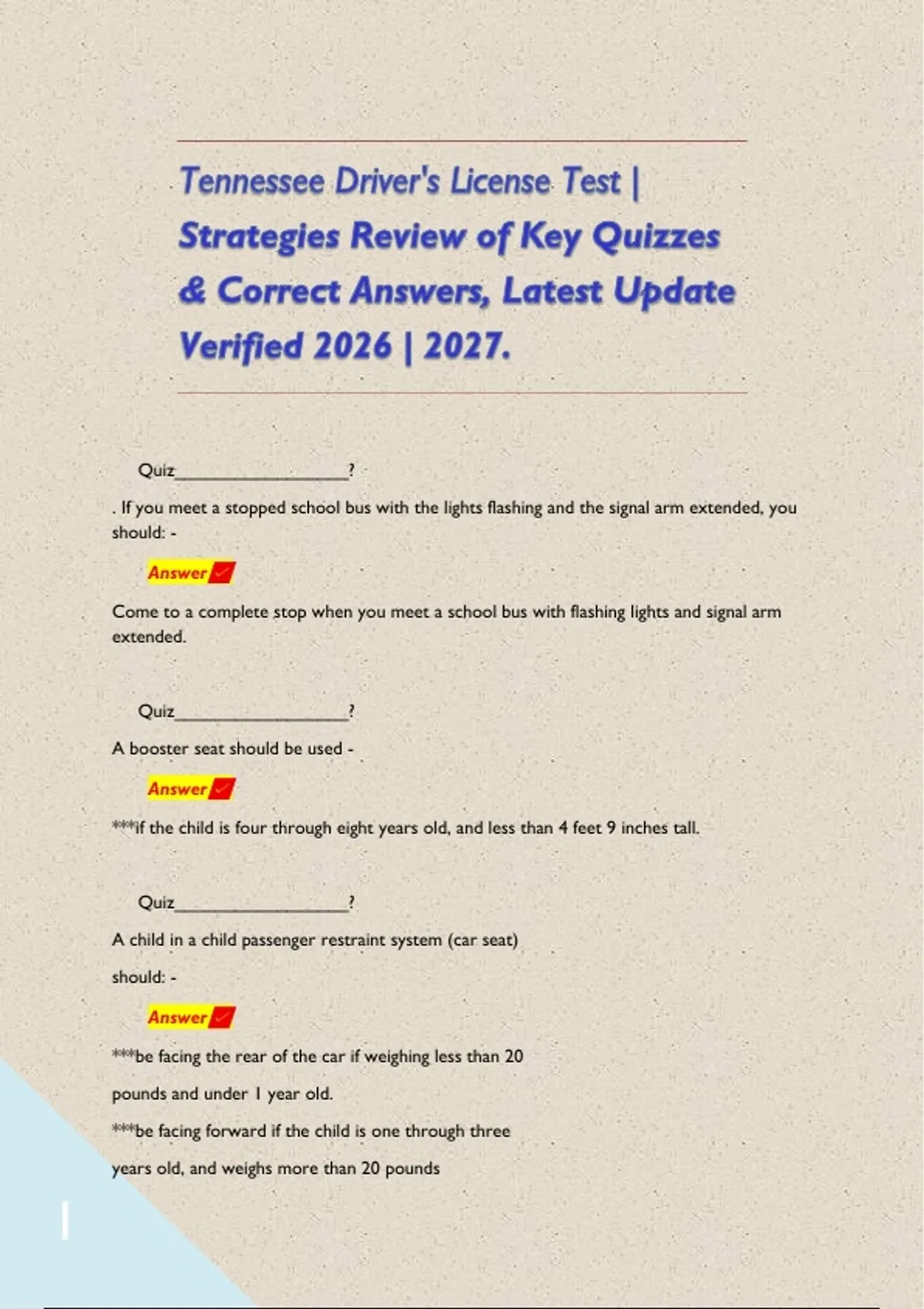 Tennessee Driver's License Test | Strategies Review of Key Quizzes ...