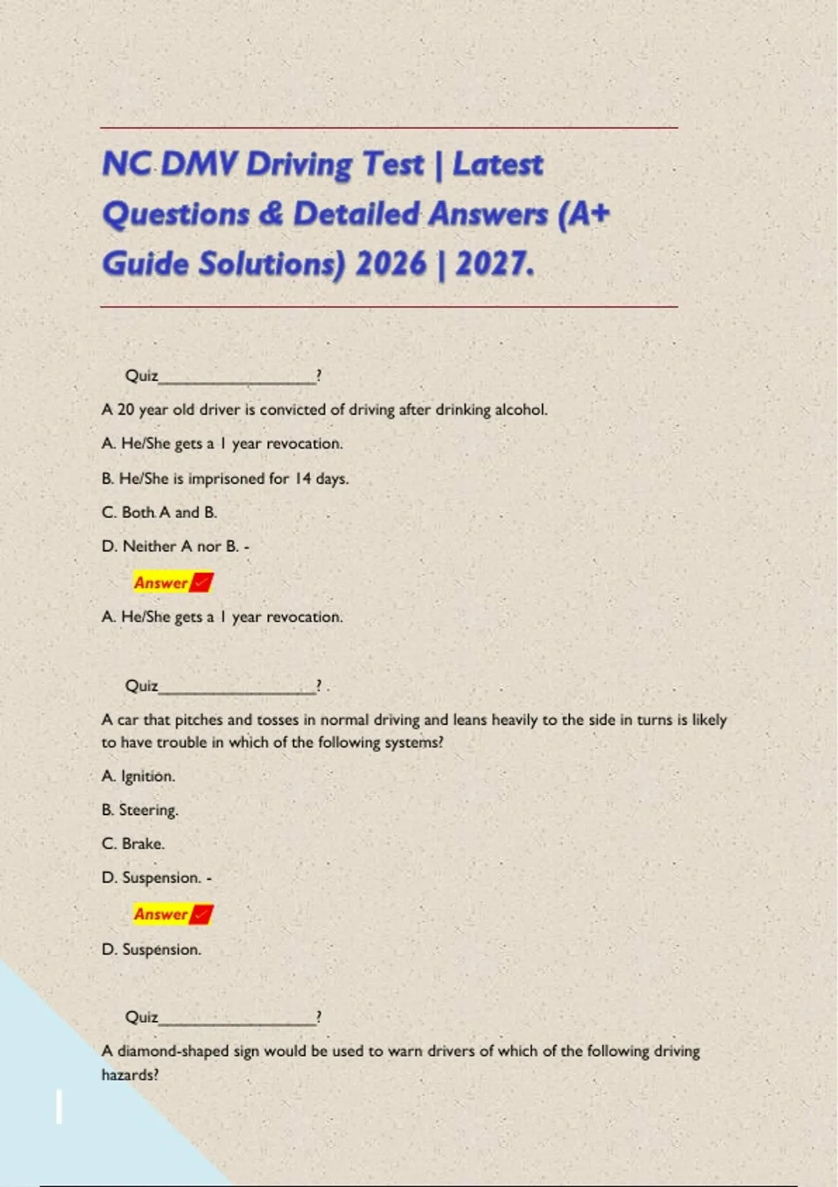 NC DMV Driving Test | Latest Questions & Detailed Answers (A+ Guide ...