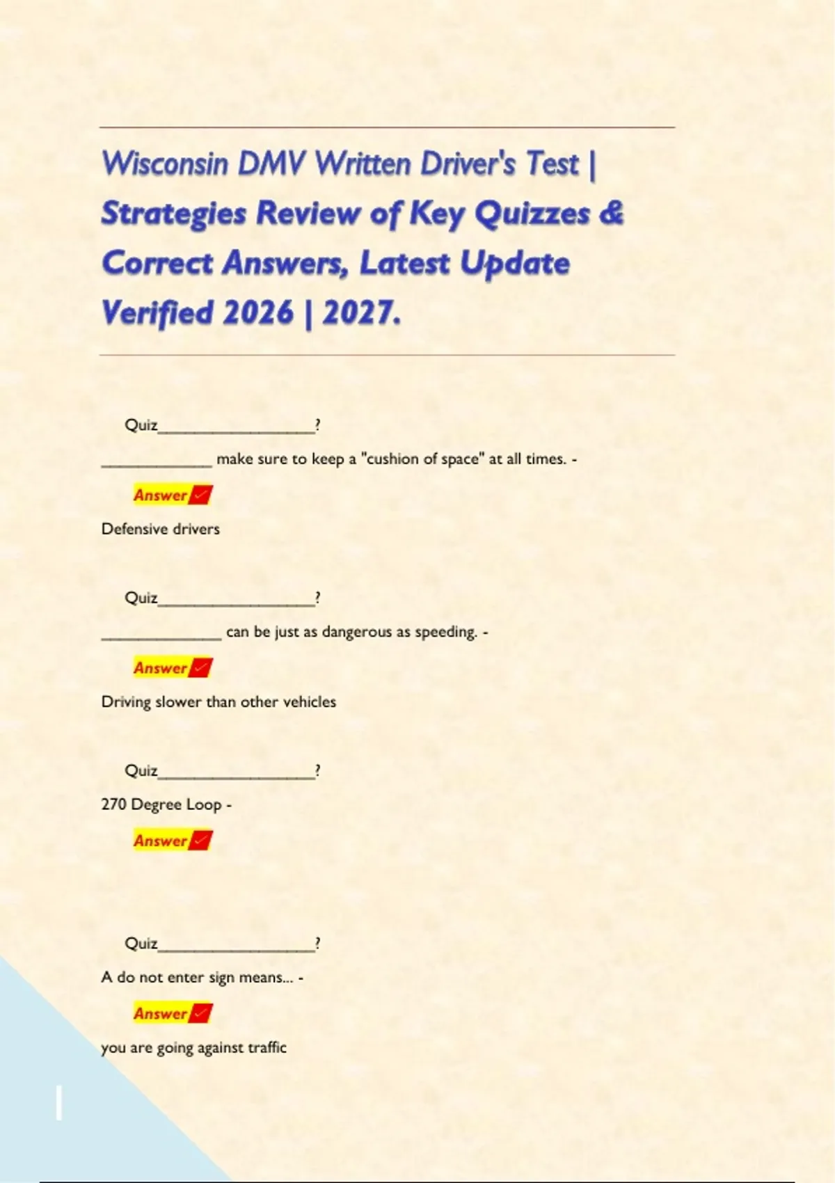 Wisconsin DMV Written Driver's Test | Strategies Review of Key Quizzes ...