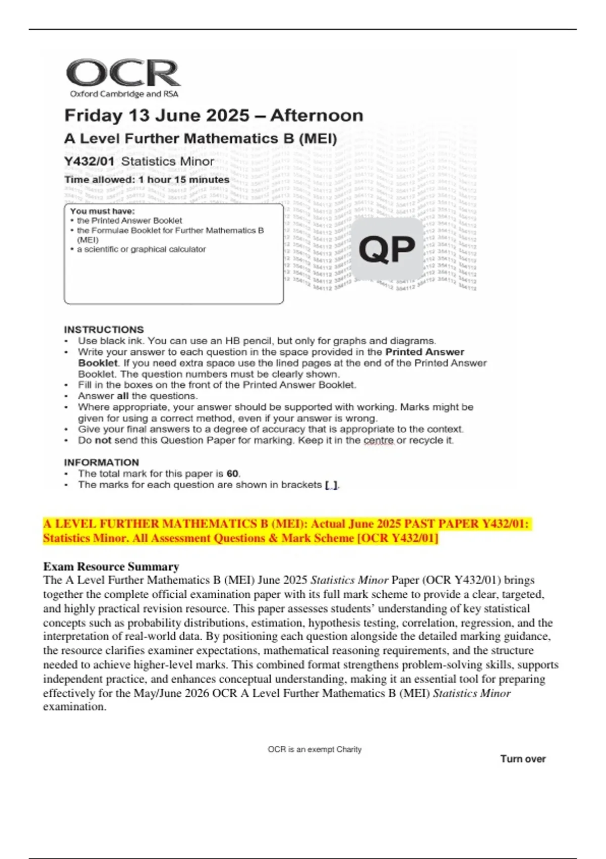 June 2025 OCR A-Level Further Mathematics B (MEI) | Combined Question ...
