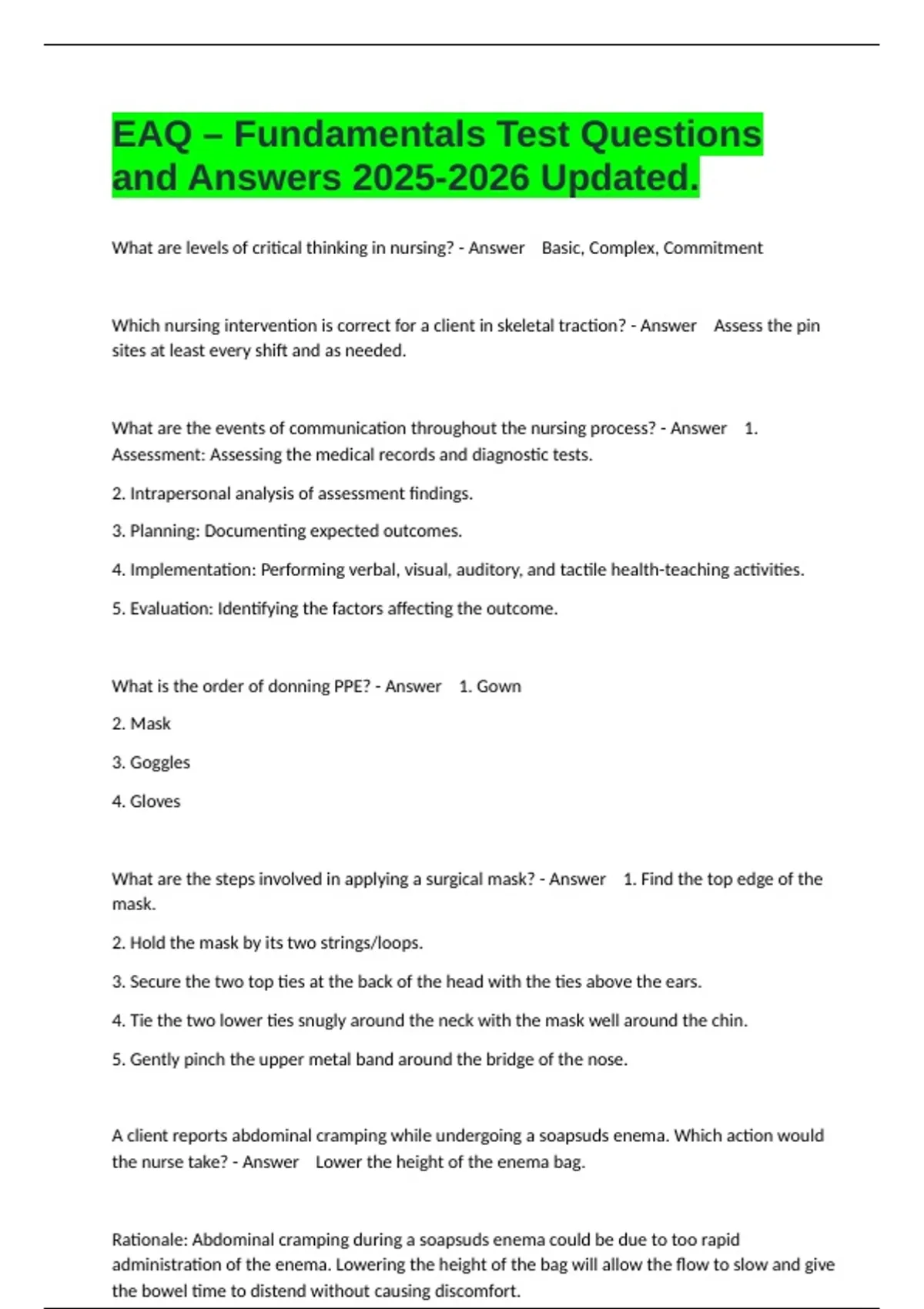 EAQ – Fundamentals Test Questions and Answers Updated. - EAQ: Basic ...