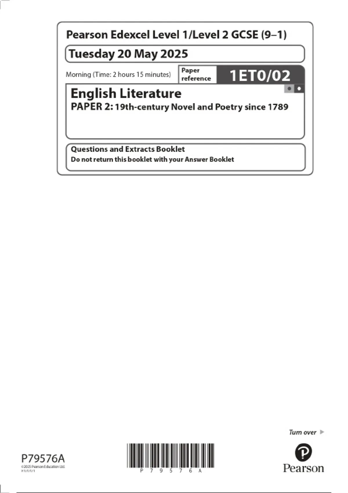 Pearson Edexcel Level1/Level 2 GCSE (9–1) English Literature PAPER 2 ...