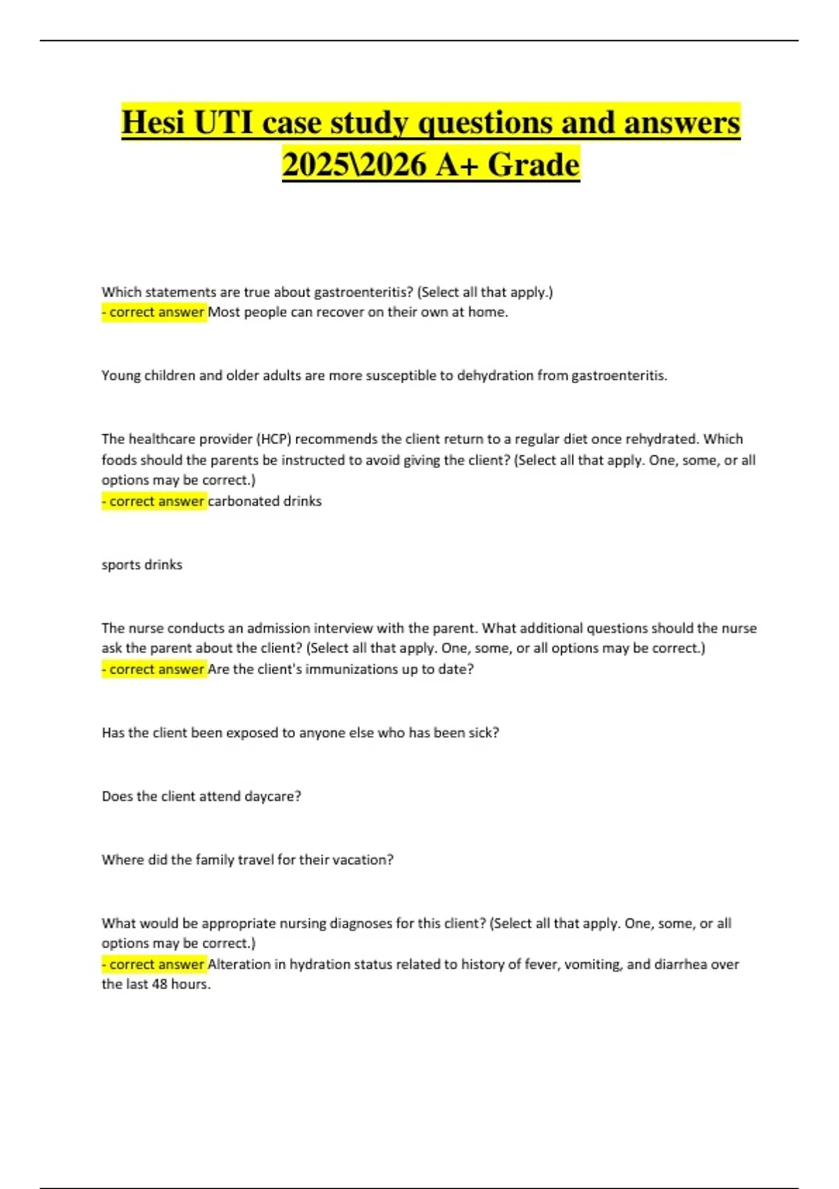 HESI Case Study – Urinary Tract Infection (UTI) | Verified Questions ...