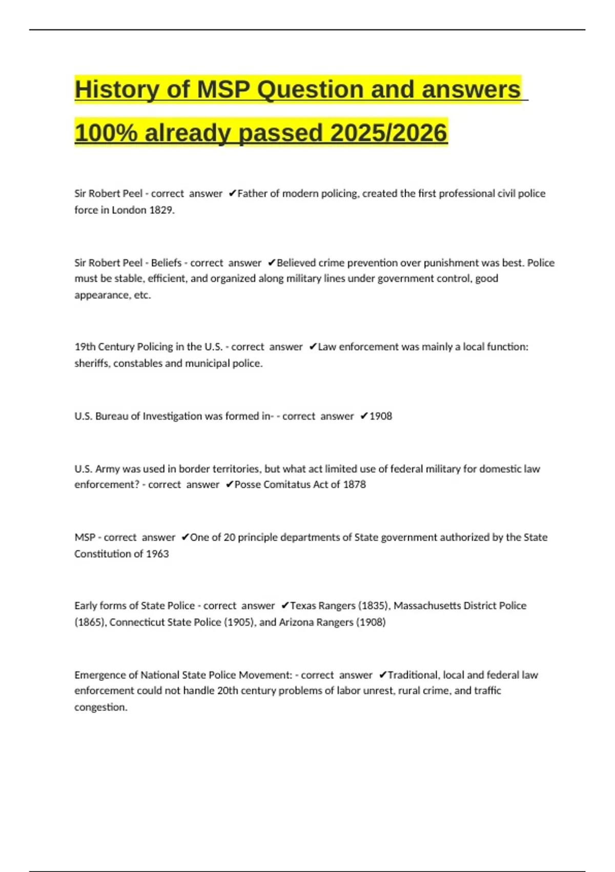 History of MSP Question and answers 100% already passed 2025/2026 ...