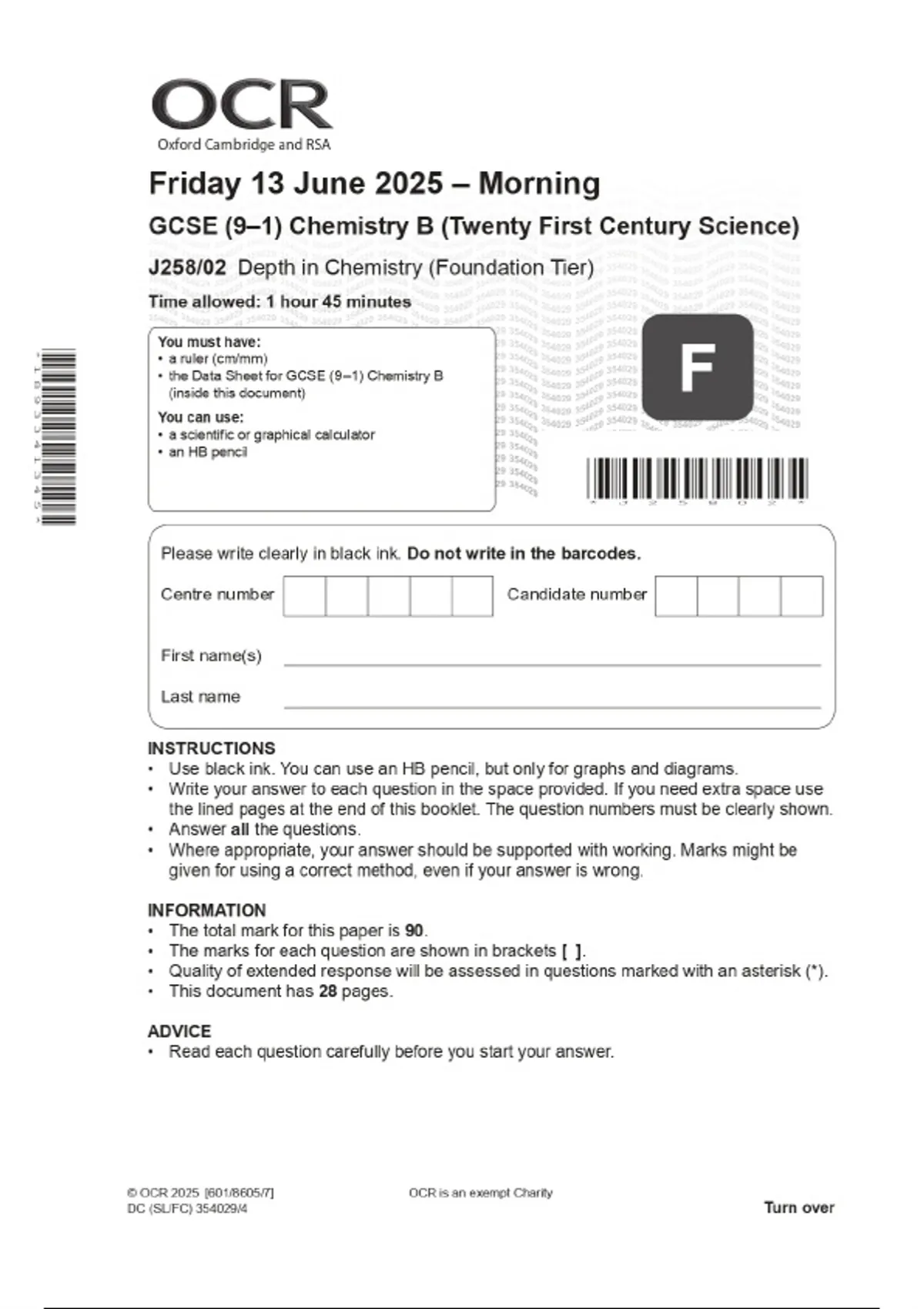 OCR GCSE (9–1) Chemistry B (Twenty First Century Science) J258/02 Depth ...