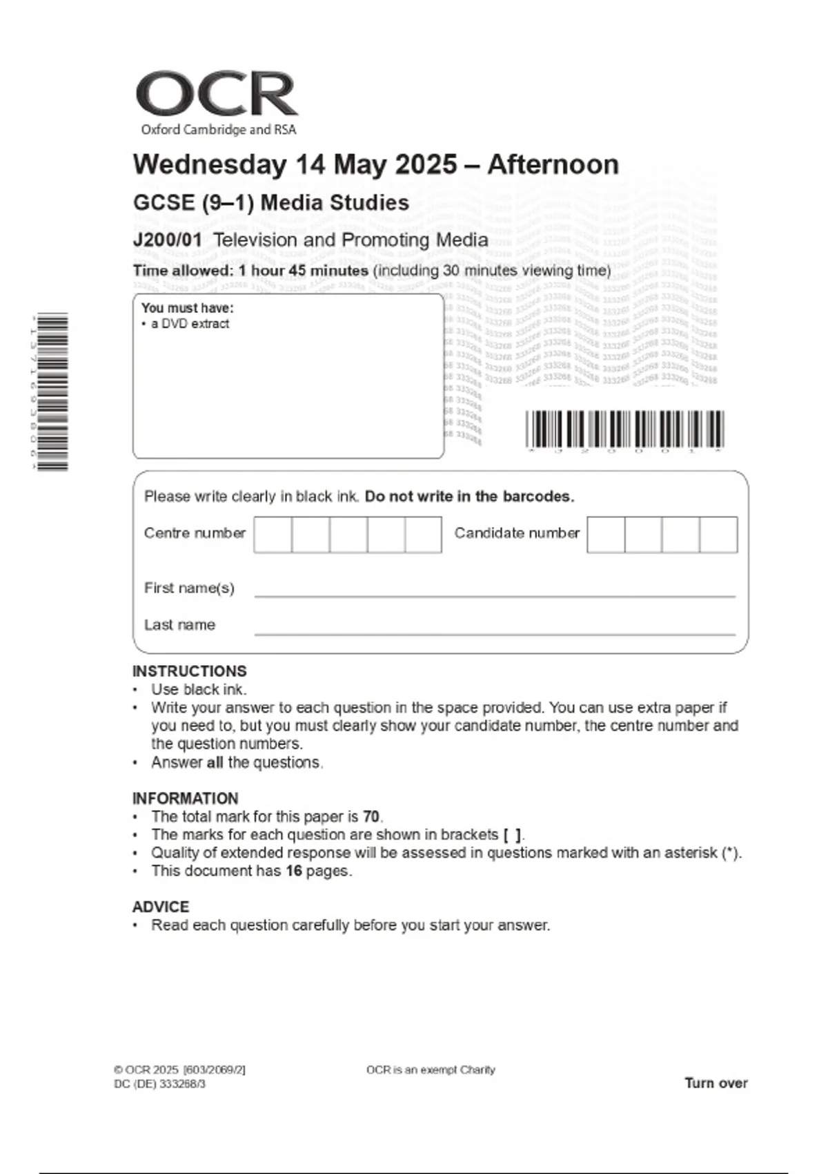 OCR GCSE (9–1) Media Studies J200/01 Television and Promoting Media MAY ...