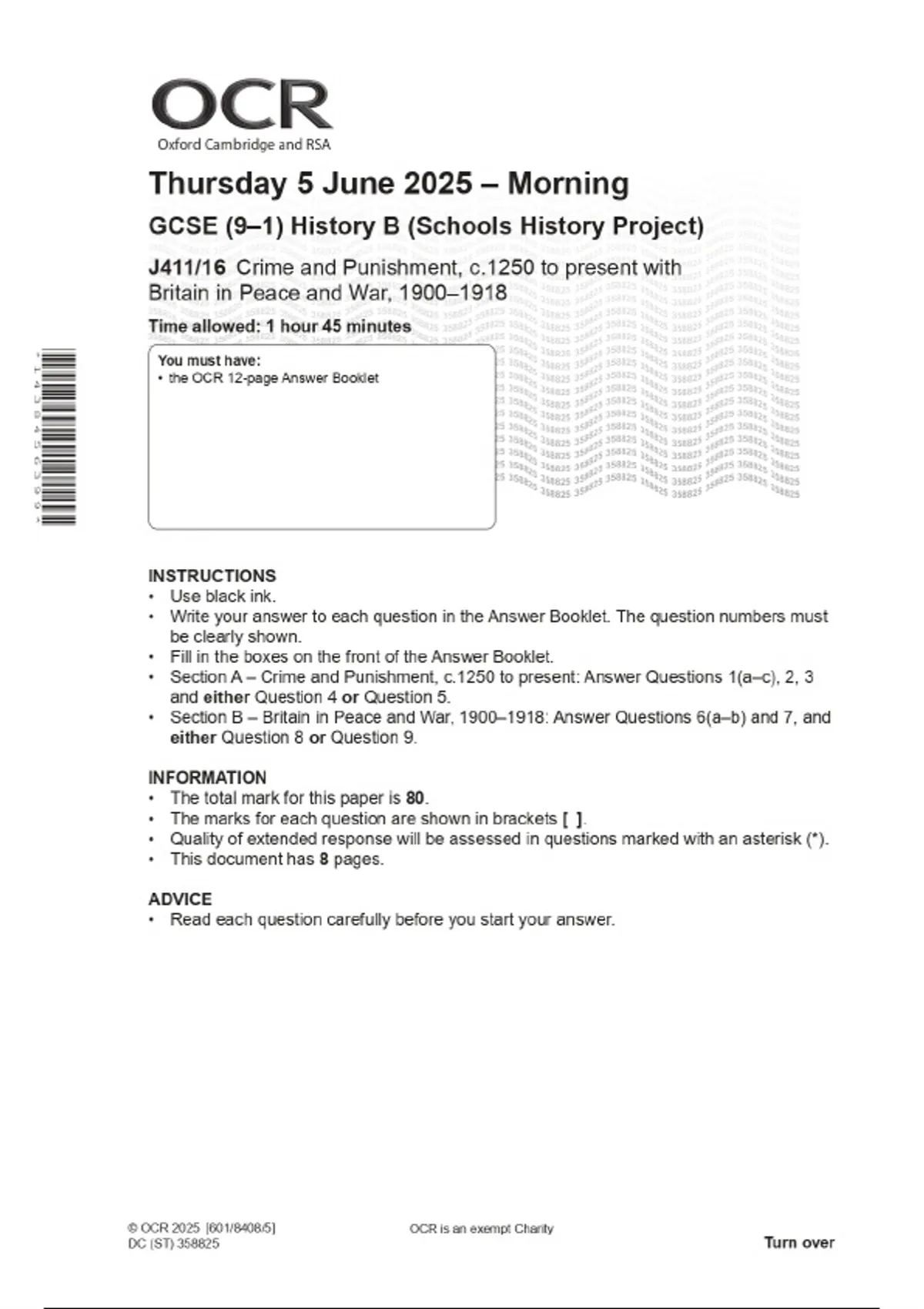 OCR GCSE (9–1) History B (Schools History Project) J411/16 Crime and ...