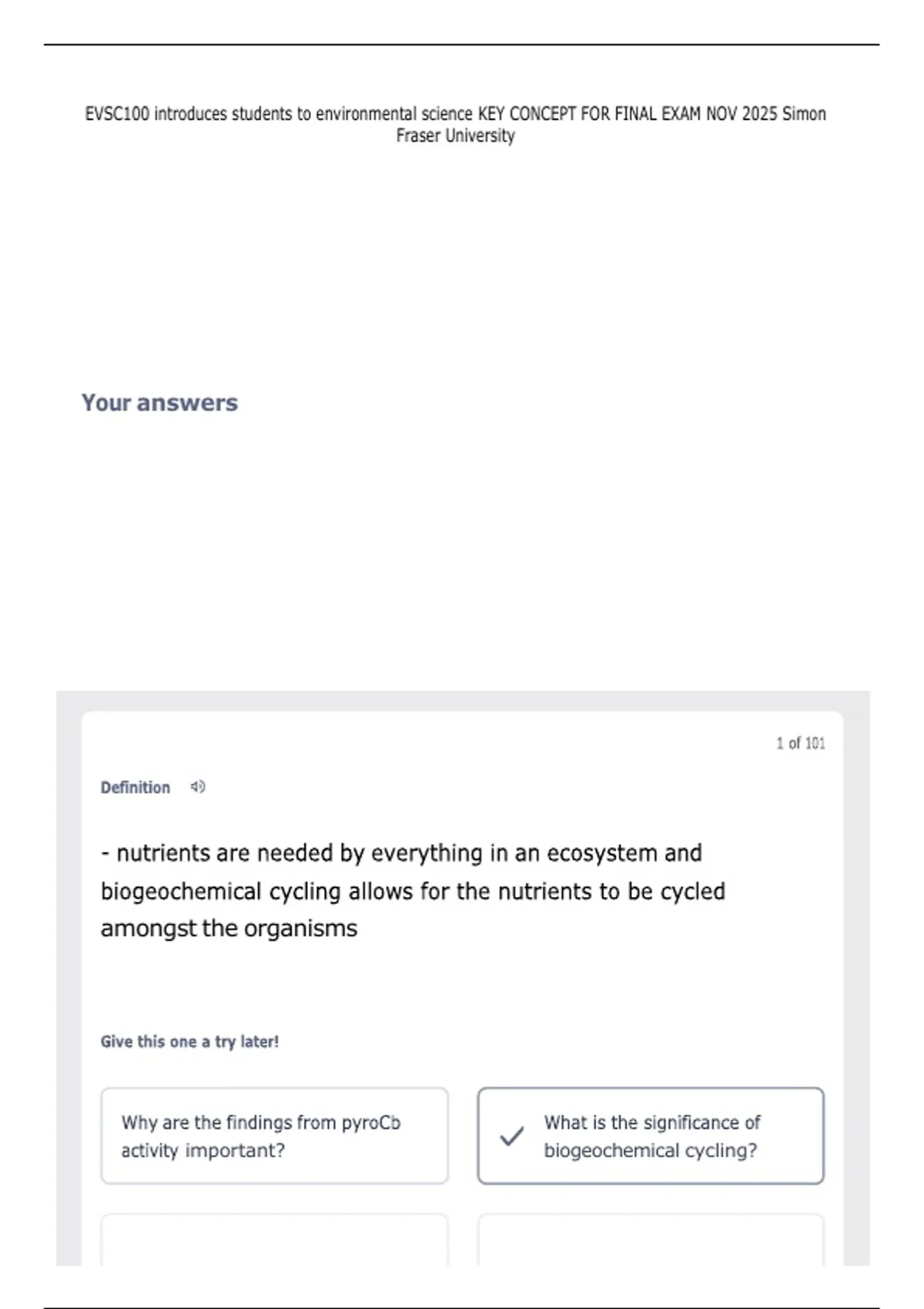 EVSC100 introduces students to environmental science KEY CONCEPT FOR ...