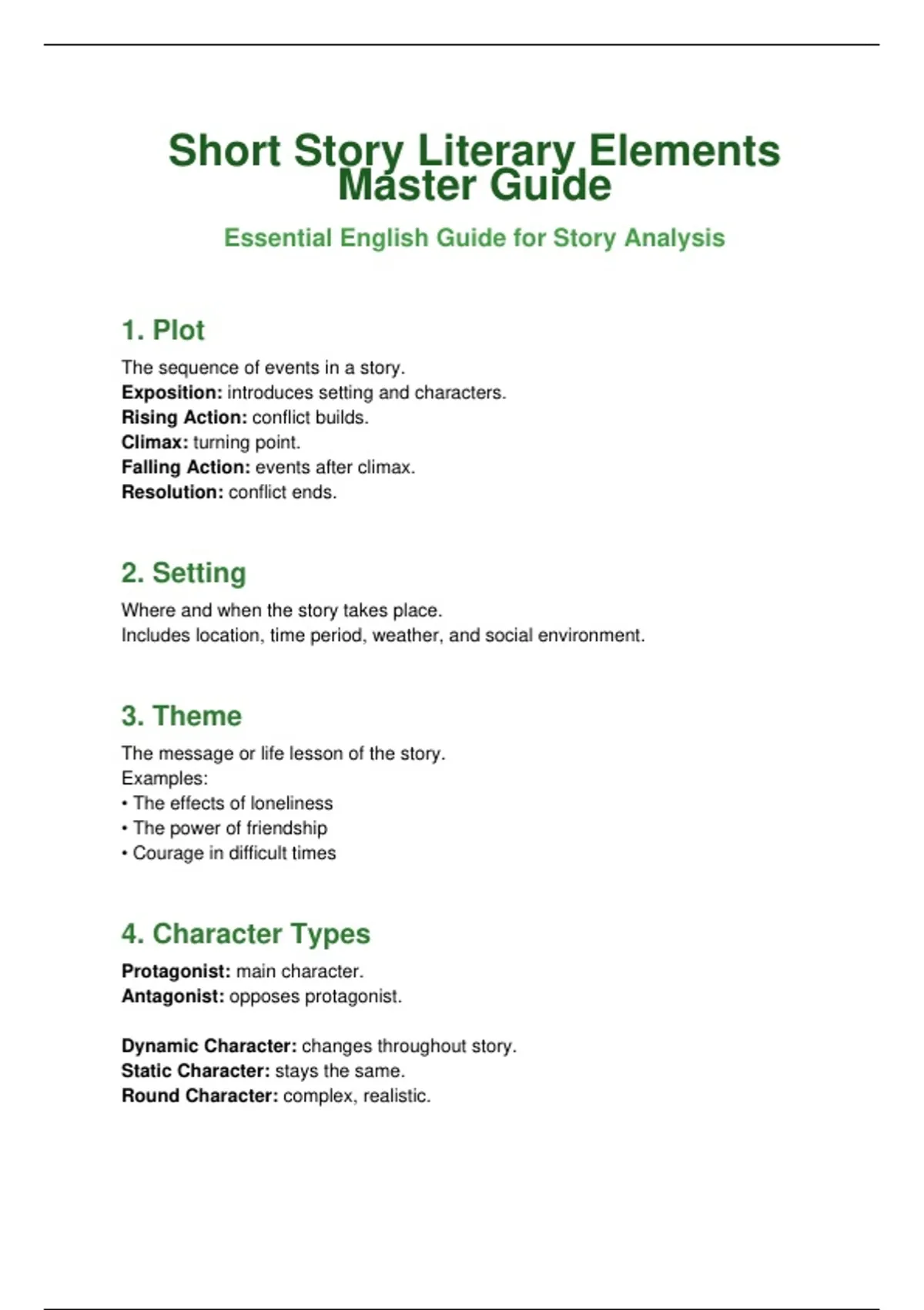 Short Story Literary Elements Master Guide – Complete English Analysis ...