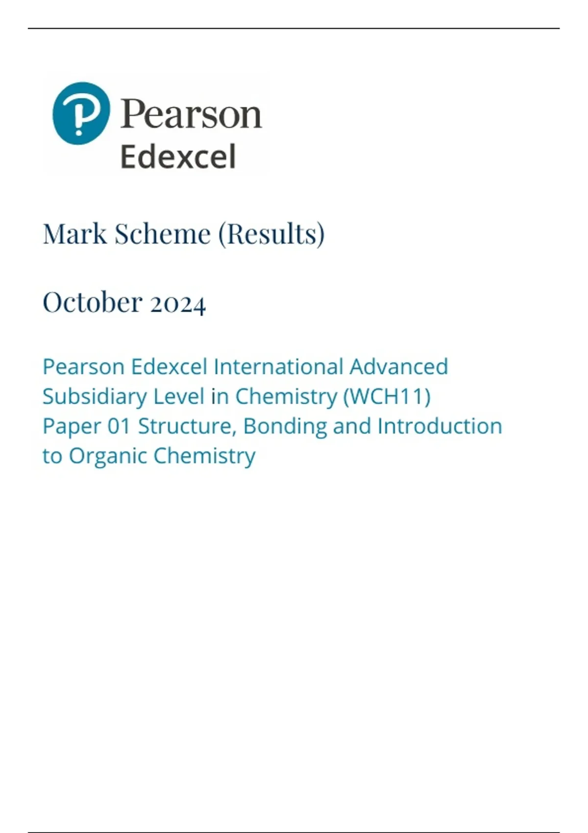 Pearson Edexcel International A-Level Chemistry WCH11 Paper 01 Mark Scheme – October 2024 PDF ...