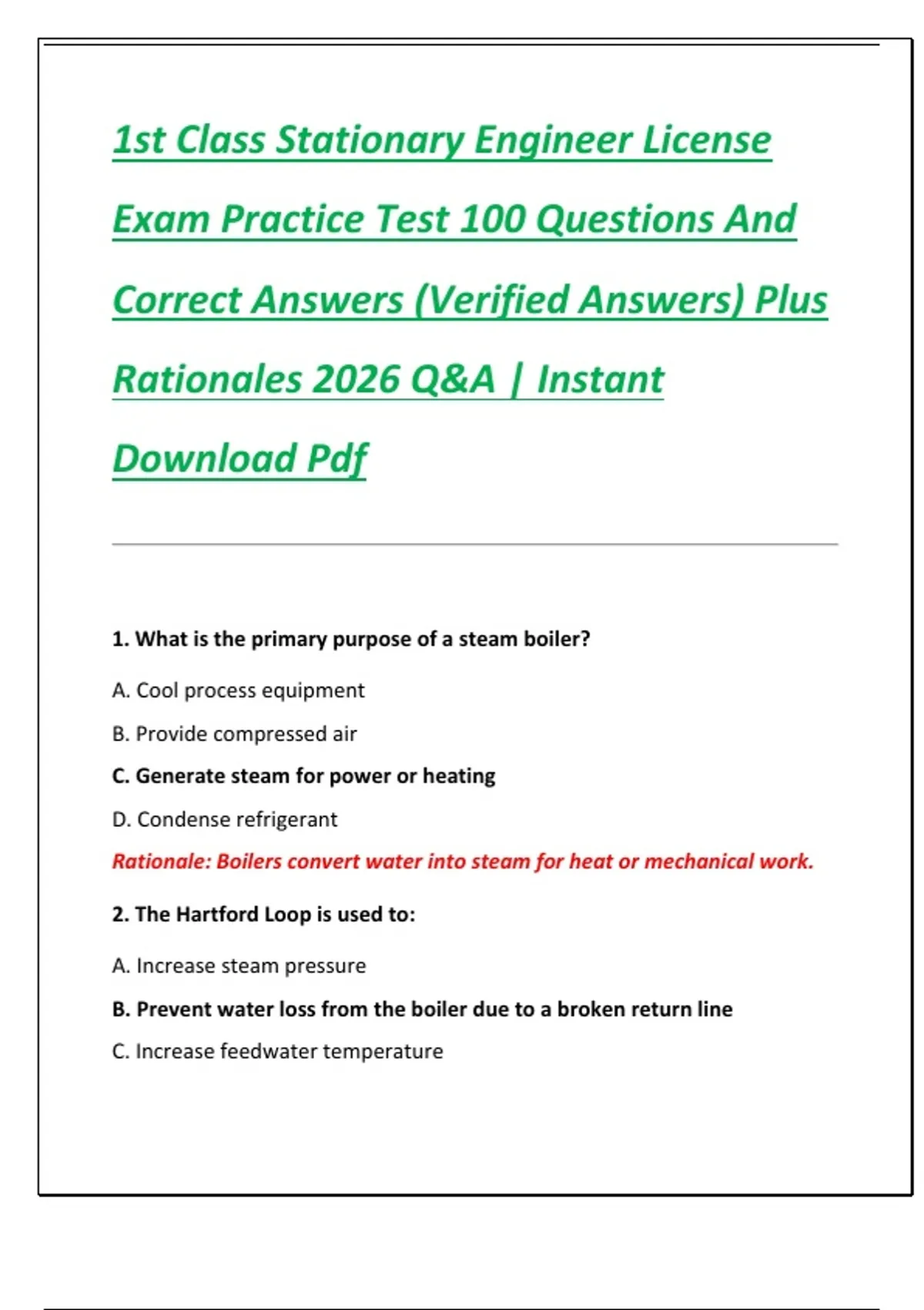 1st Class Stationary Engineer License Exam Practice Test 100 Questions ...