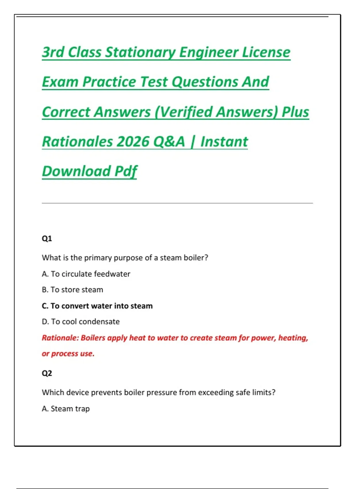 3rd Class Stationary Engineer License Exam Practice Test Questions And ...