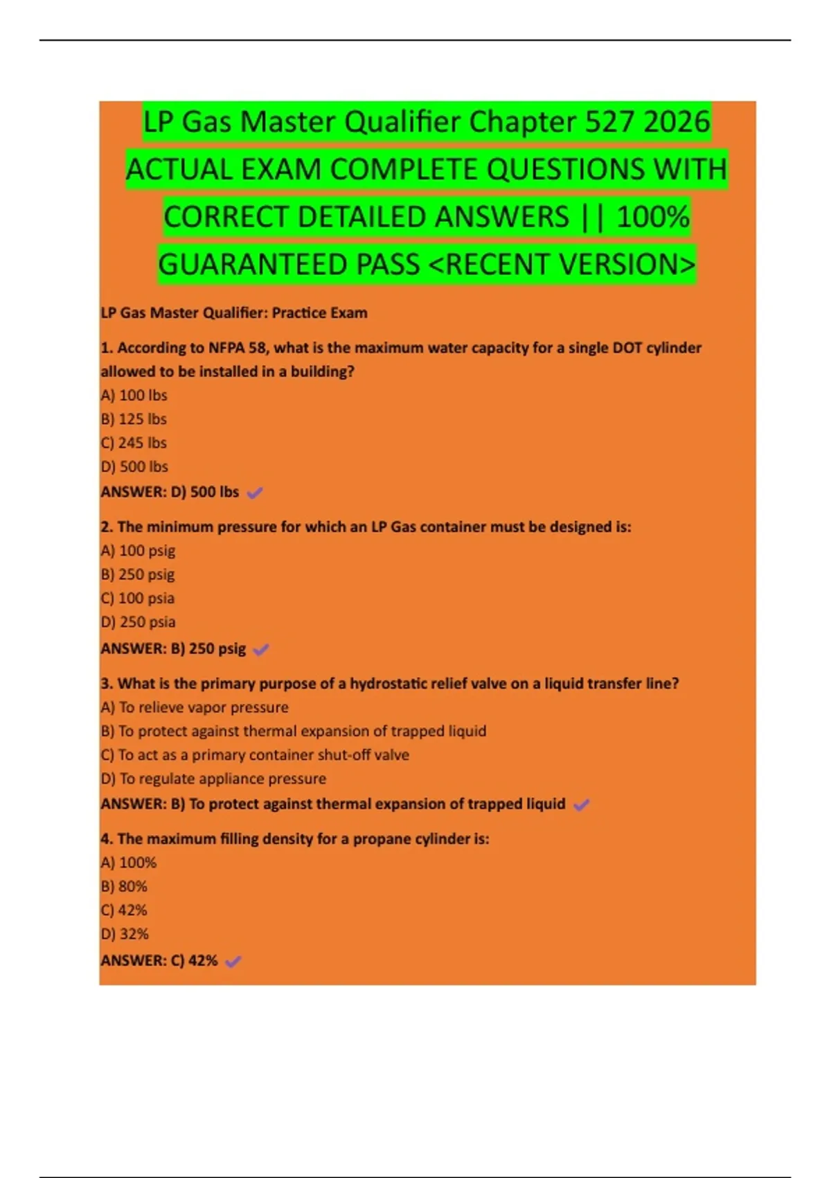 LP Gas Master Qualifier Chapter 527 2026 ACTUAL EXAM COMPLETE QUESTIONS ...
