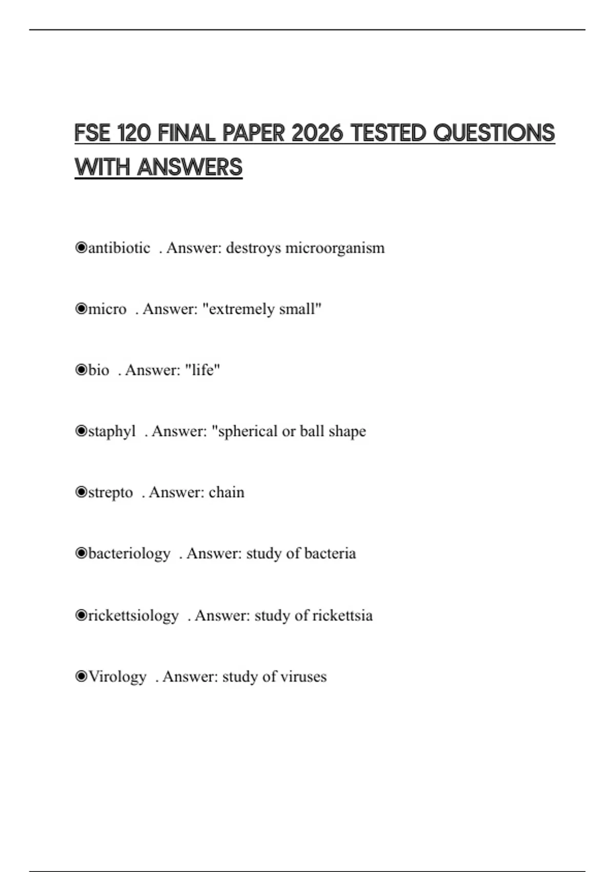FSE 120 FINAL PAPER 2026 TESTED QUESTIONS WITH ANSWERS - FSE 120 ...