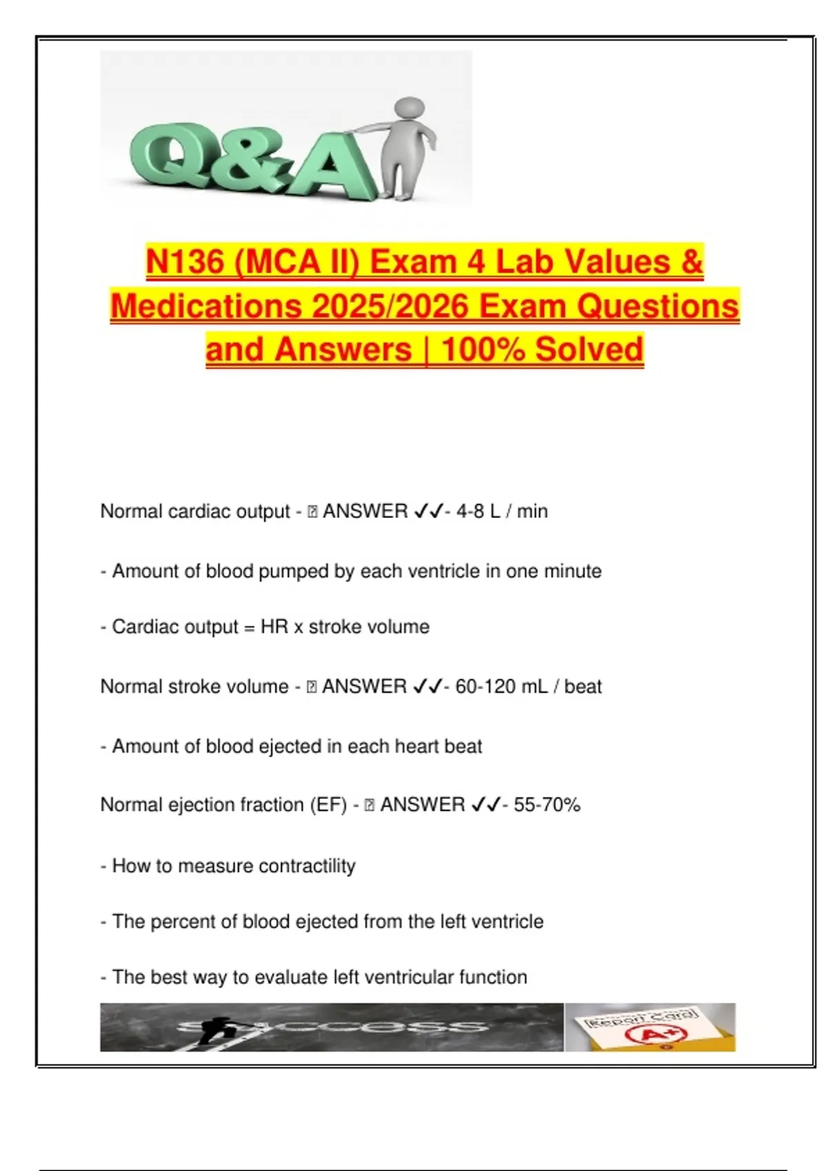 N136 MCA II – Exam 4 Lab Values & Medications (100% Solved) | Heart ...