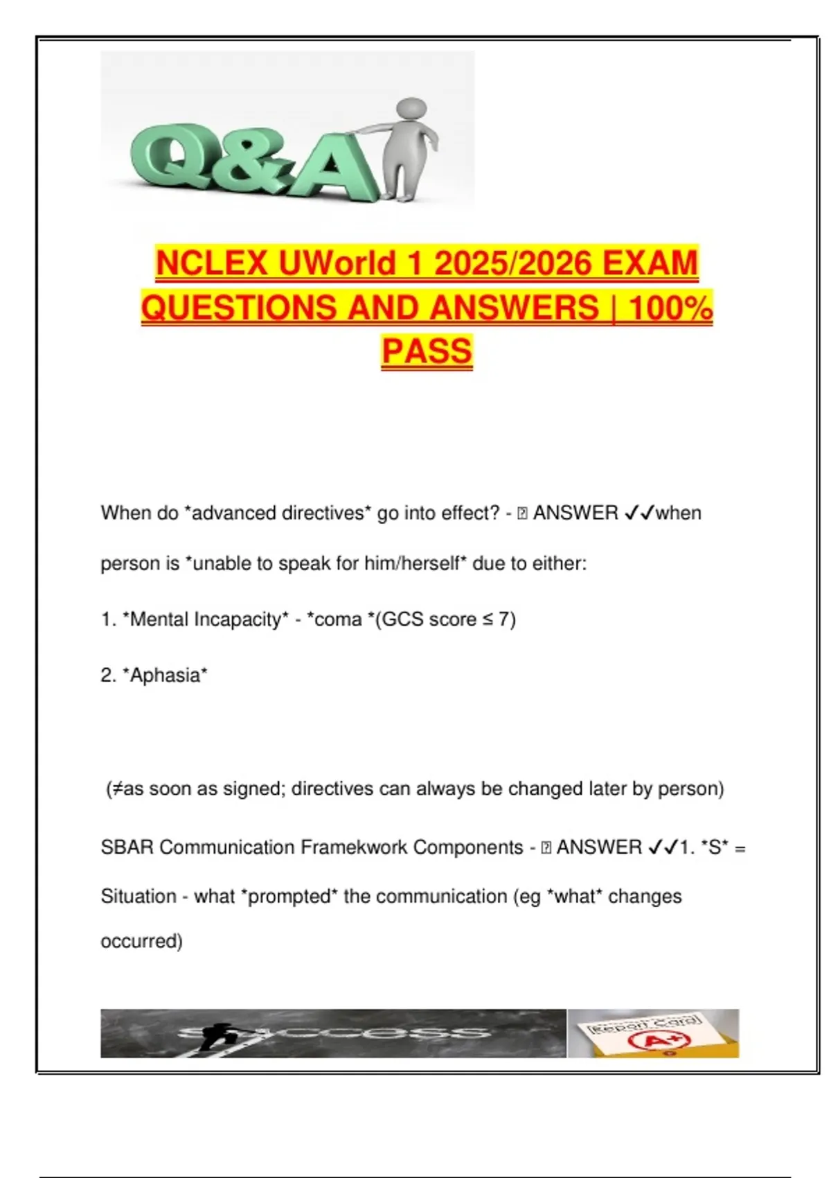 NCLEX UWorld Practice Questions Set 1 (2025/2026) – 85 Q&A | Delegation ...