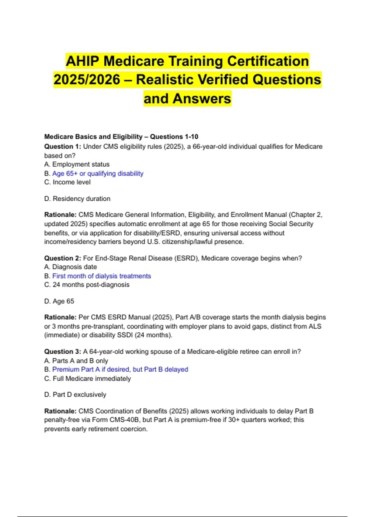 AHIP Medicare Training Certification 2025/2026 – Realistic Verified ...