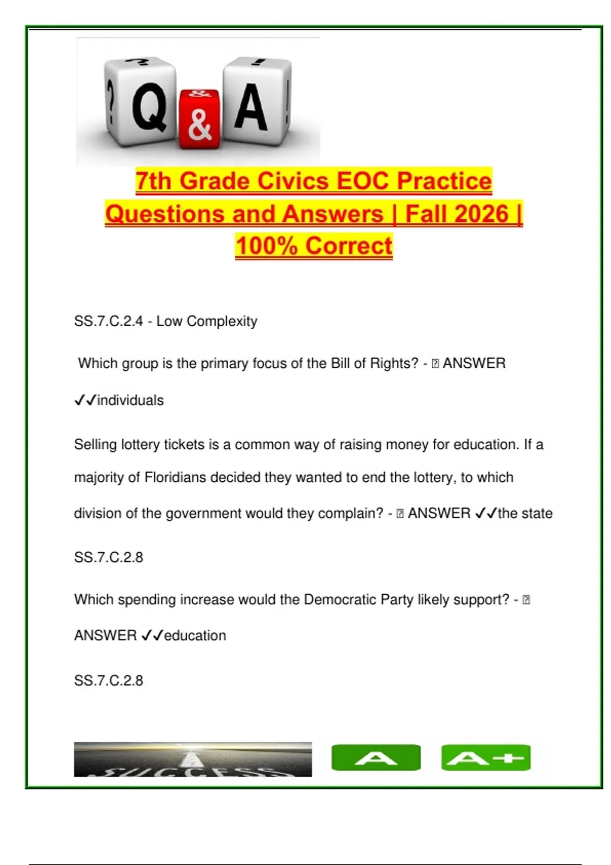 7th Grade Civics EOC – Florida (100 Questions) | Practice Exam, U.S ...