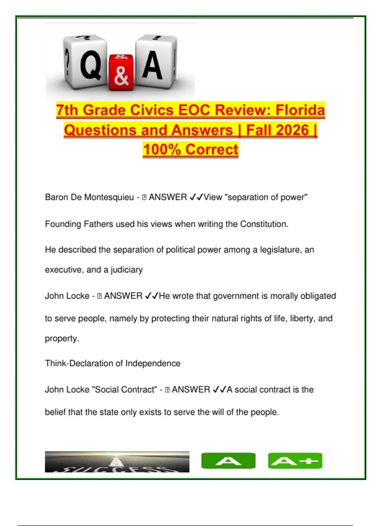 7th Grade Civics EOC – Florida (Full Review) | Constitution, Government ...