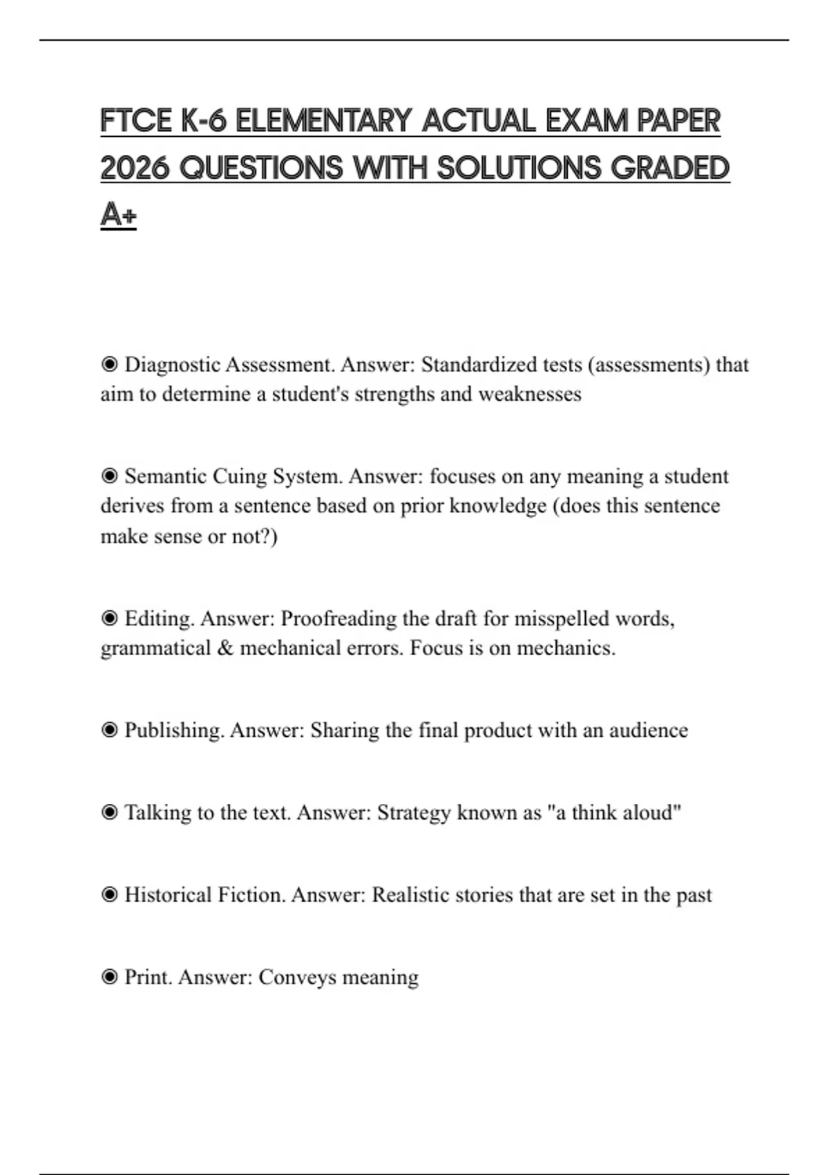 FTCE K-6 ELEMENTARY ACTUAL EXAM PAPER 2026 QUESTIONS WITH SOLUTIONS ...