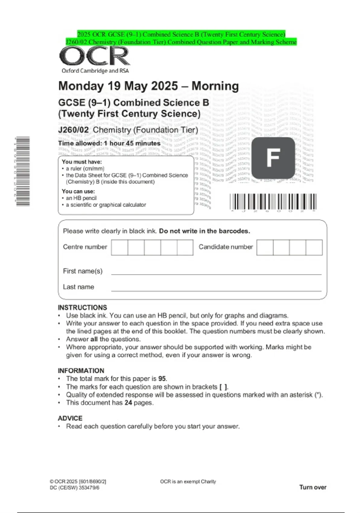 2025 OCR GCSE (9–1) Combined Science B (Twenty First Century Science ...