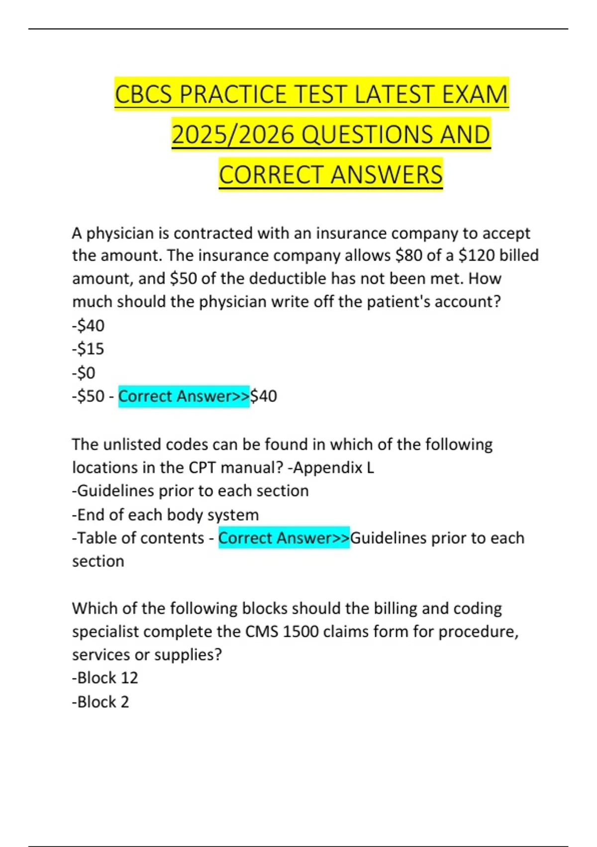 CBCS PRACTICE TEST LATEST EXAM 2025/2026 QUESTIONS AND CORRECT ANSWERS ...