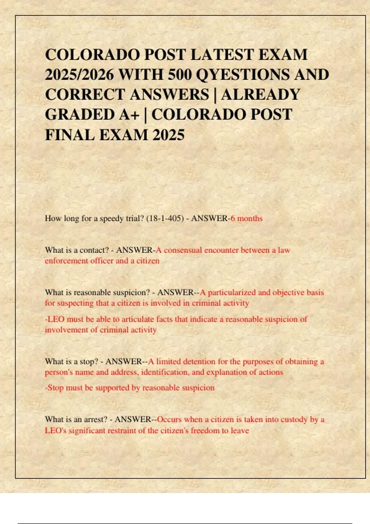COLORADO POST LATEST EXAM 2025/2026 WITH 500 QYESTIONS AND CORRECT ...